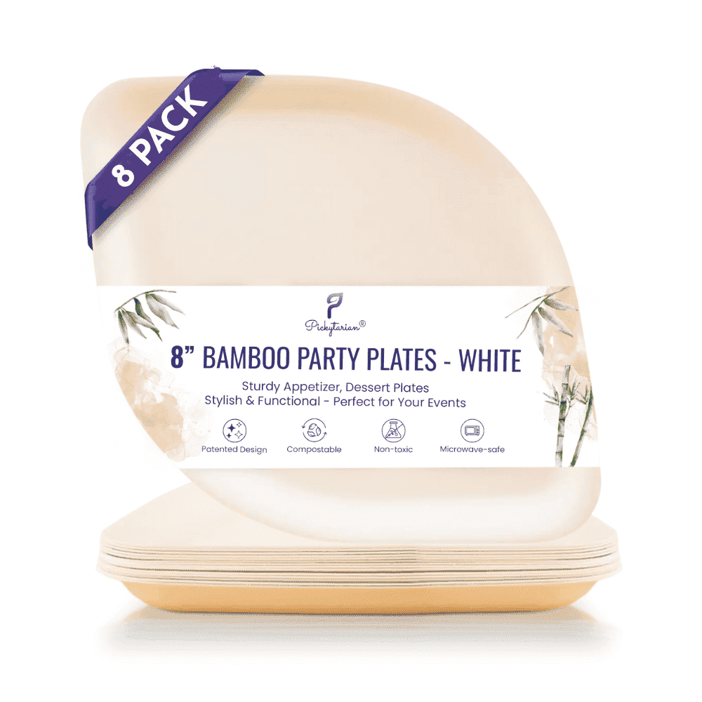 Pickytarian, Compostable Disposable Appetizer Plates, White, Bamboo, 8 ...