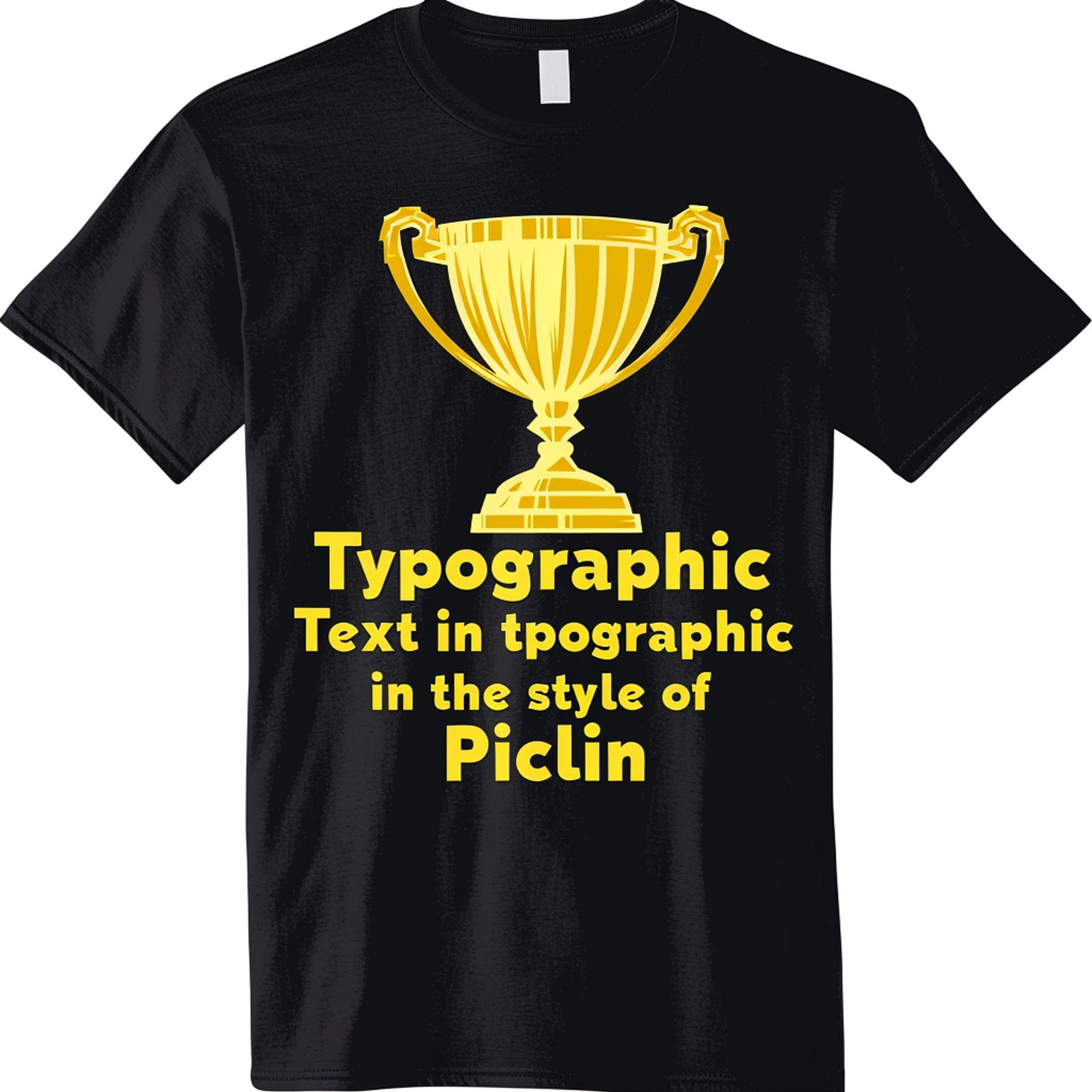Piclin T Style Typographic Text & Golden Design on Black T Shirt Mockup ...
