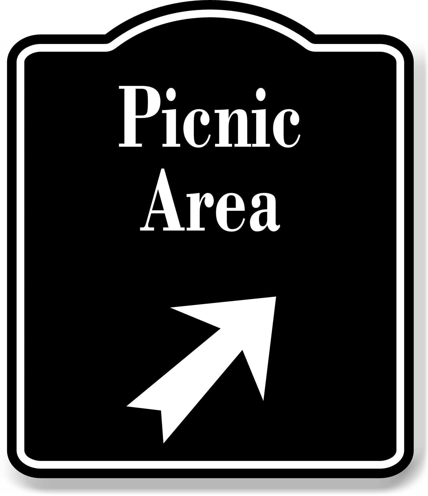 Picnic Area 45 Degree Up Right Arrow BLACK Aluminum Composite Sign, 8.5 ...