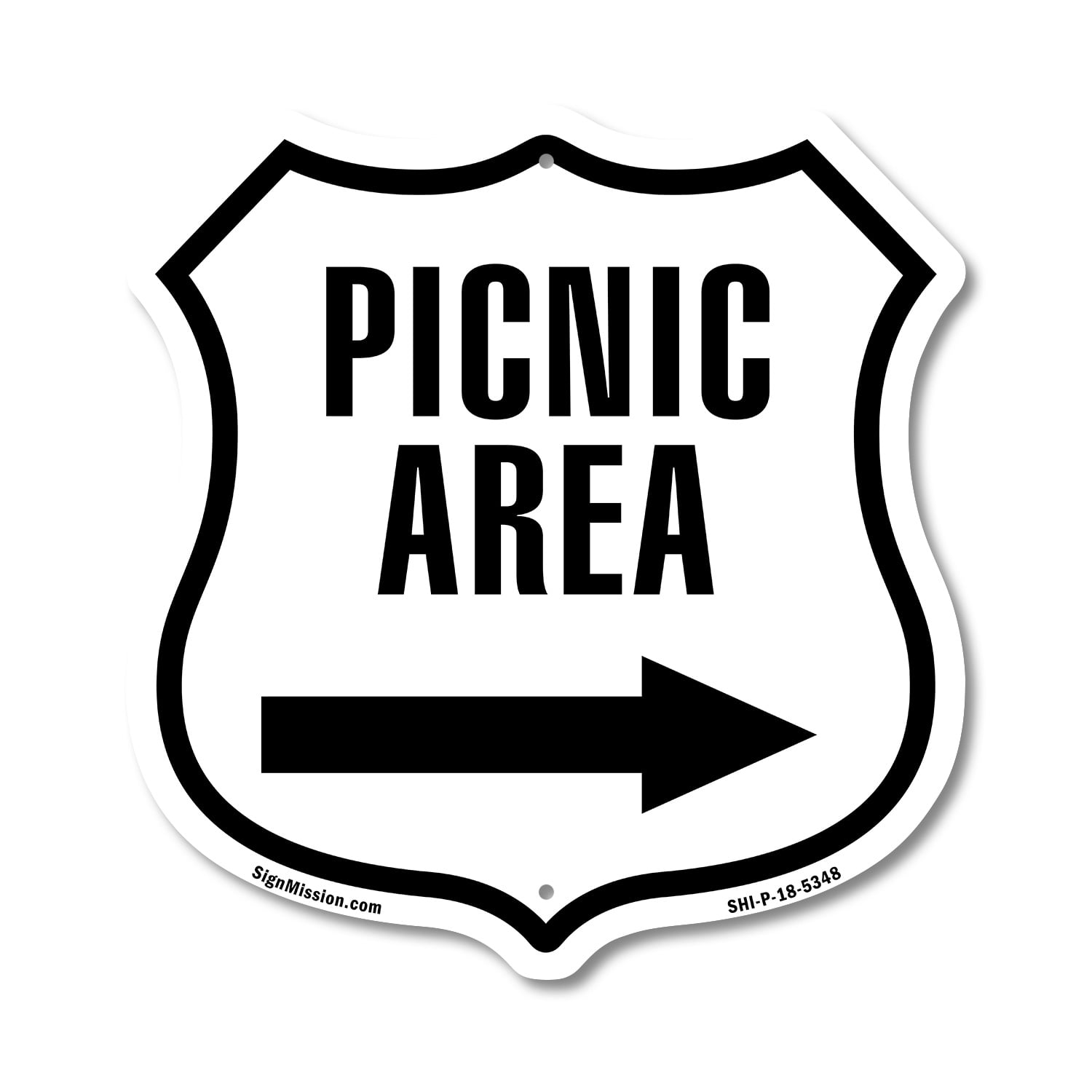 Picnic Area Right 12 inch X 12 inch Shield-Shaped Rust-Free Aluminum ...