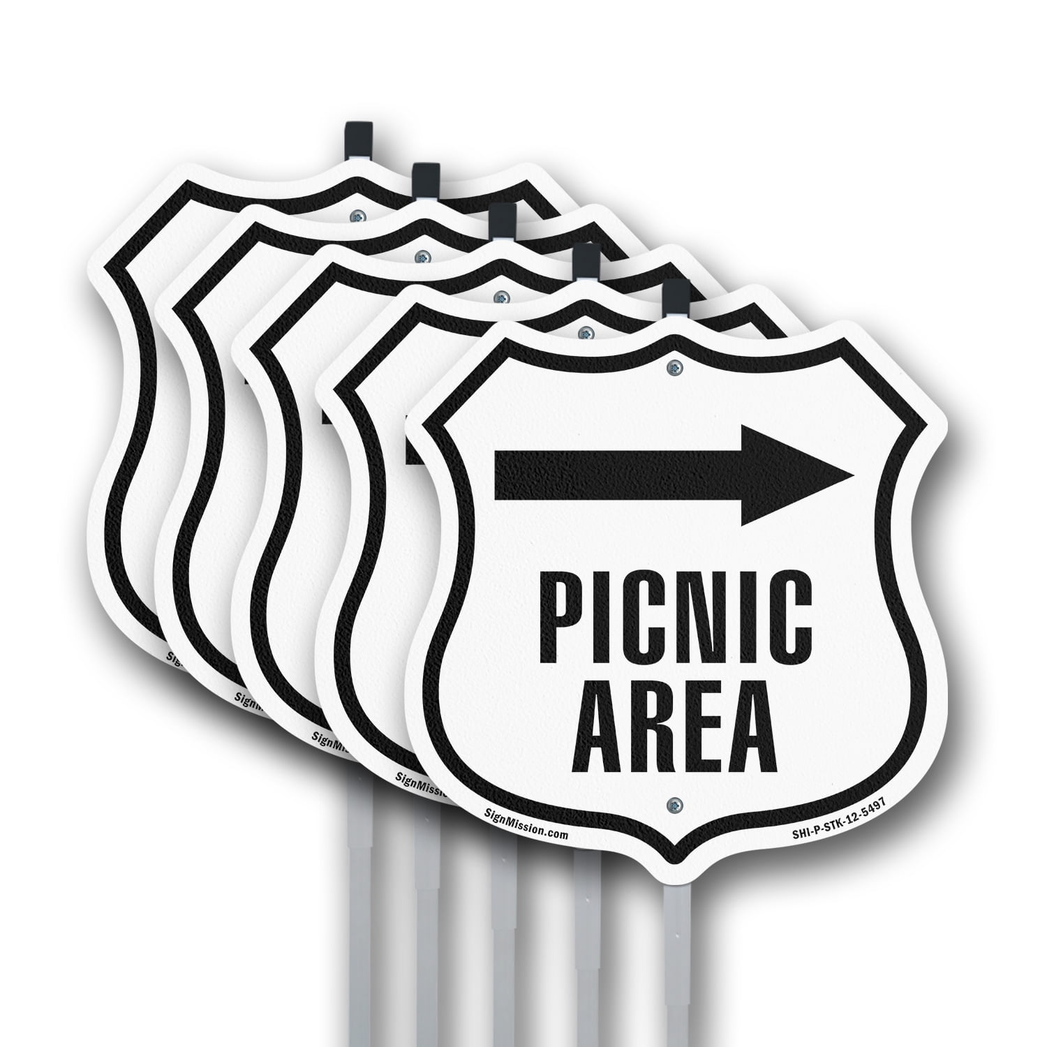 Picnic Area Right (5 Pack) 12 inch X 12 inch Shield Shaped Rust-Free ...