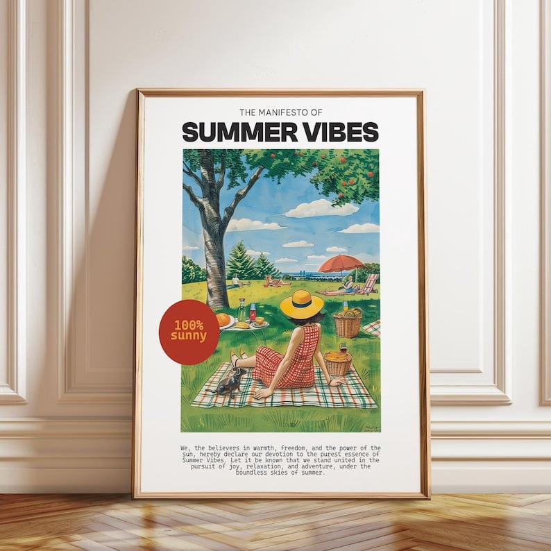 Picnic Art Print - Sunny Day Art Outdoor Relaxation Poster - Summer ...