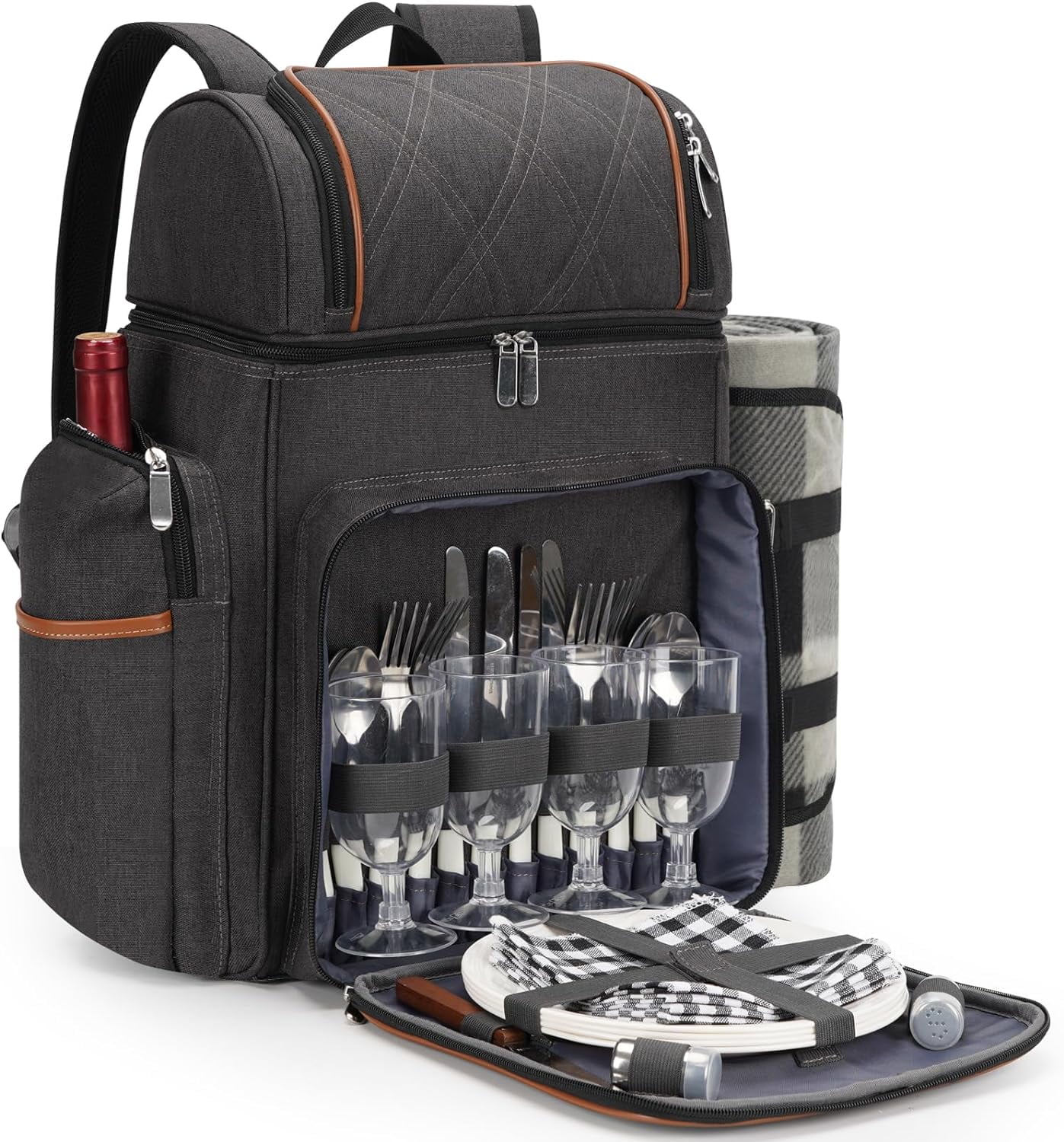 Picnic Backpack for 4, Picnic Basket Set, Leakproof Picnic Bag, Beach ...