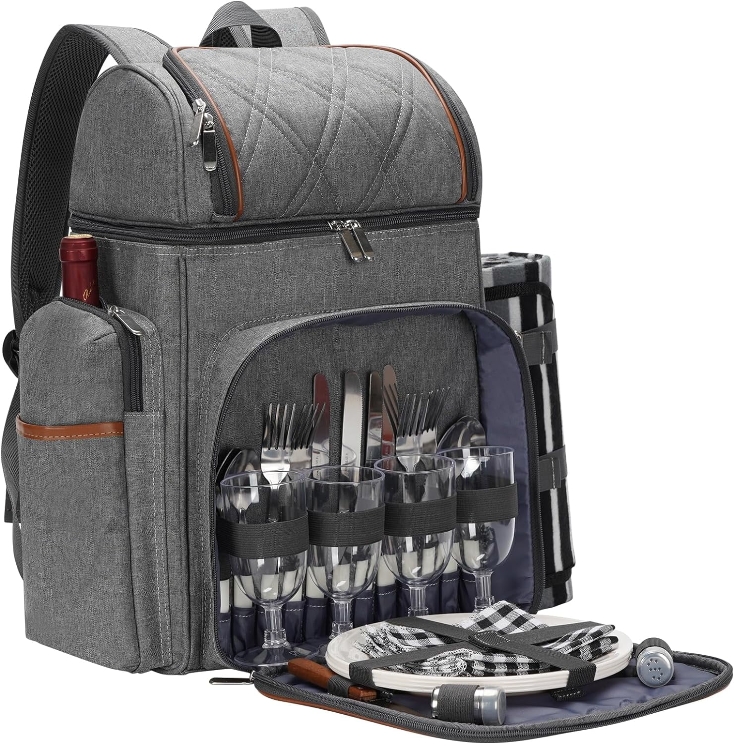 Picnic Backpack for 4, Picnic Basket Set, Leakproof Picnic Bag, Beach ...