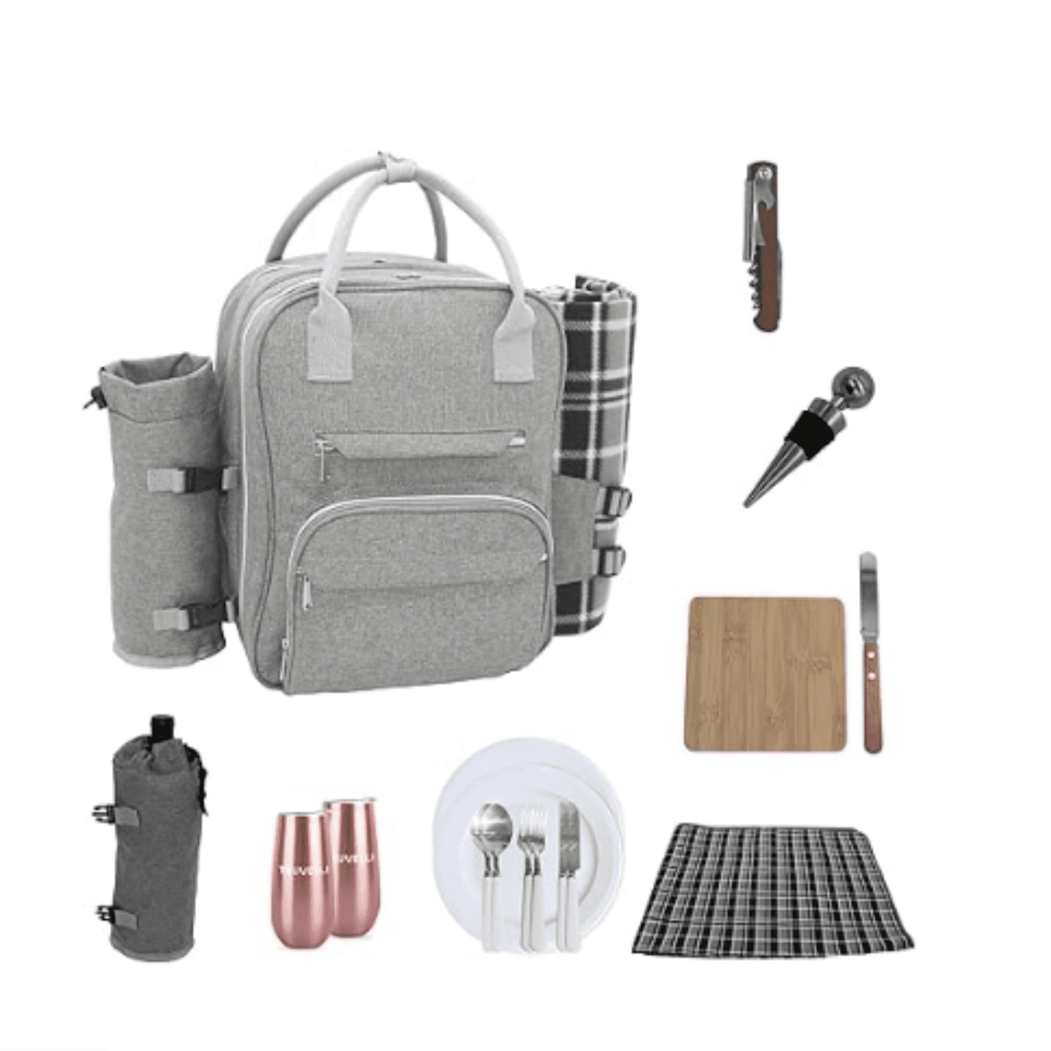 Picnic Backpack for Adventures, Grey 12-in-1 Insulated Picnic Backpack ...