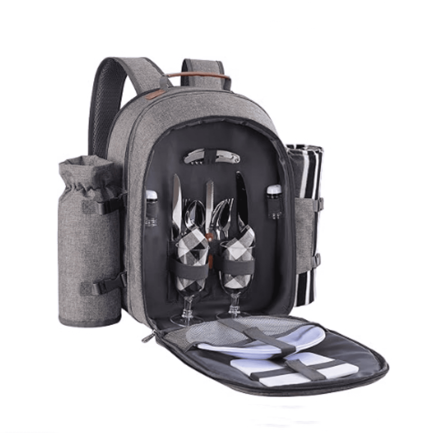 Picnic Backpack Set for 2 Person with Cooler Compartment, Detachable ...