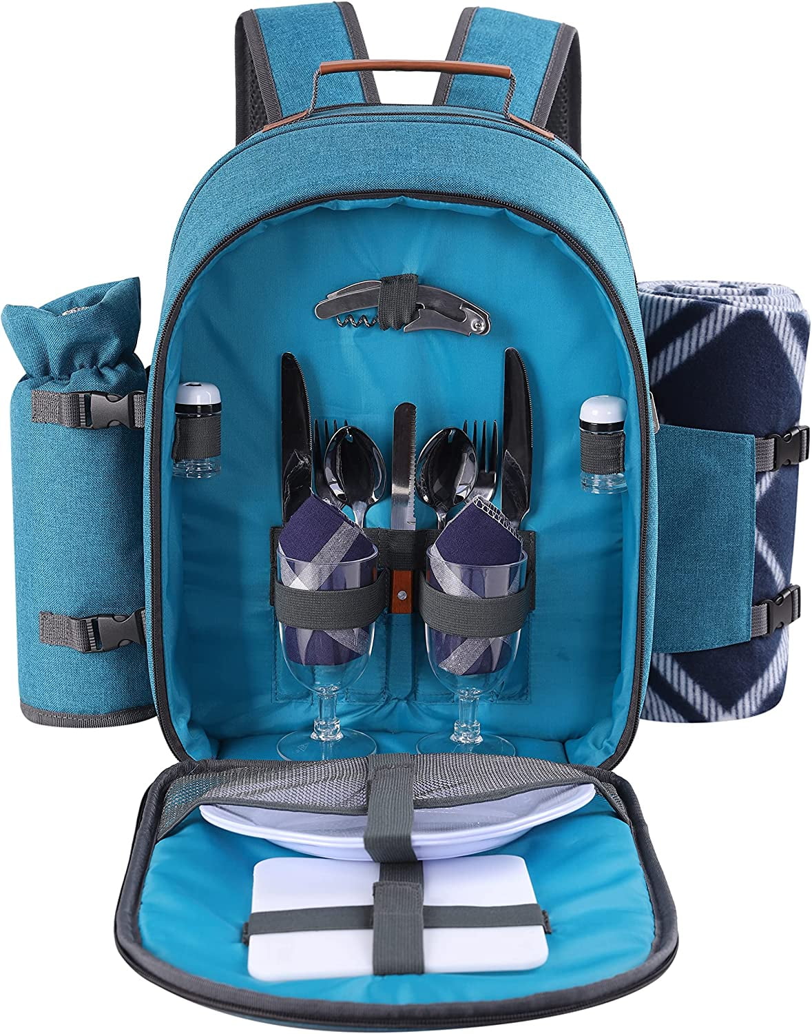 Picnic Backpack Set for 2 Person with Cooler Compartment, Detachable ...