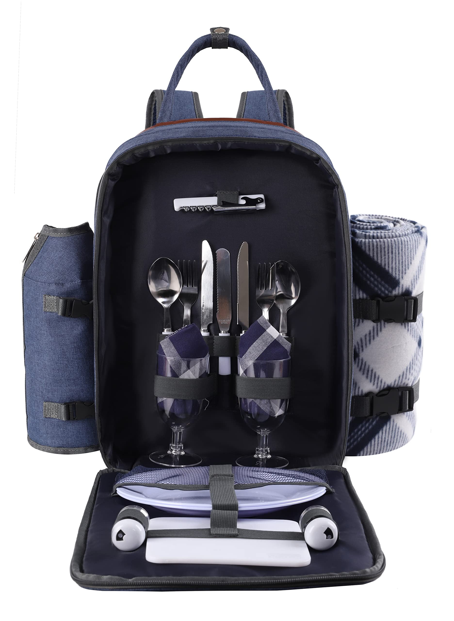 Picnic Backpack for 2 Person Set W/Detachable Bottle/Wine Holder ...