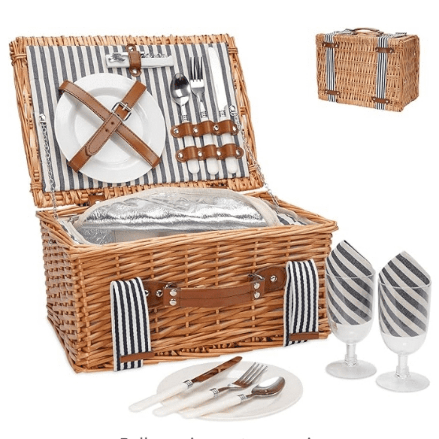 Picnic Basket for 2 Persons,Handmade Wicker Picnic Baskets Set with ...