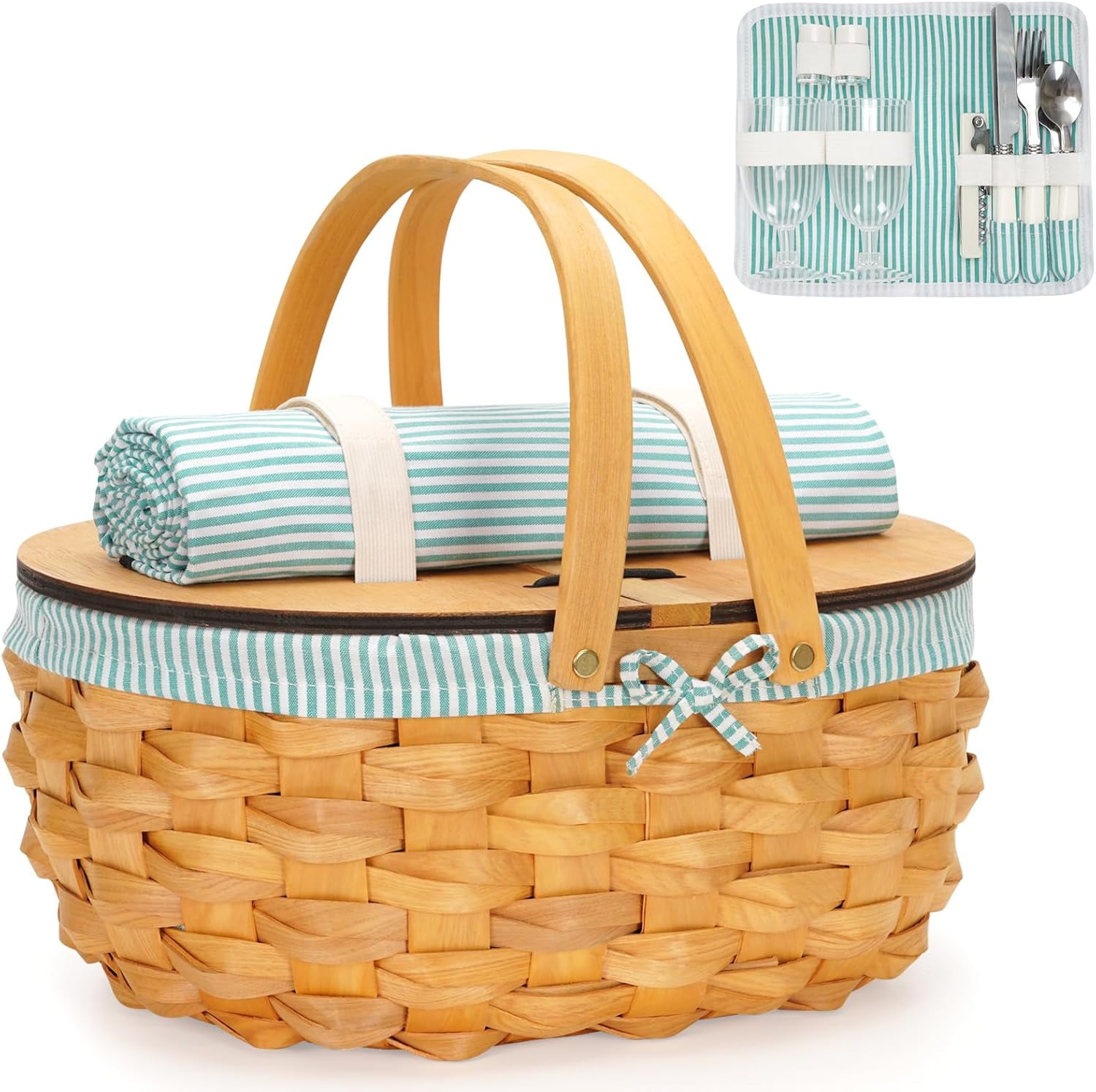 Picnic Basket for 2 - Picnic Basket Set with Lid and Handle | 16" Large ...