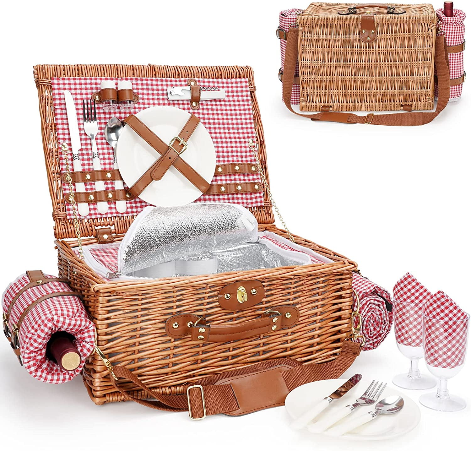 Picnic Basket for 2, Picnic Baskets with Waterproof Blanket, Picnic ...