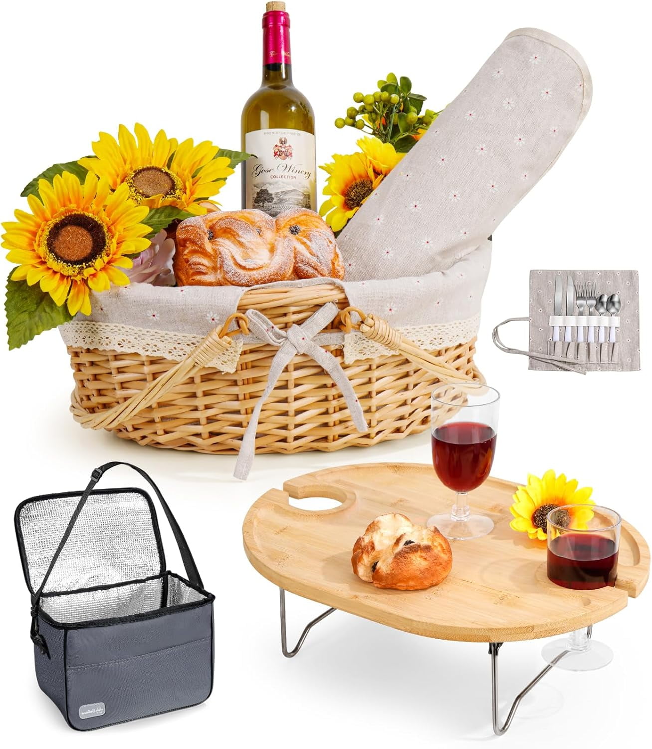 Picnic Basket for 2 with Table and Blanket, Collapsible Cooler Bag ...