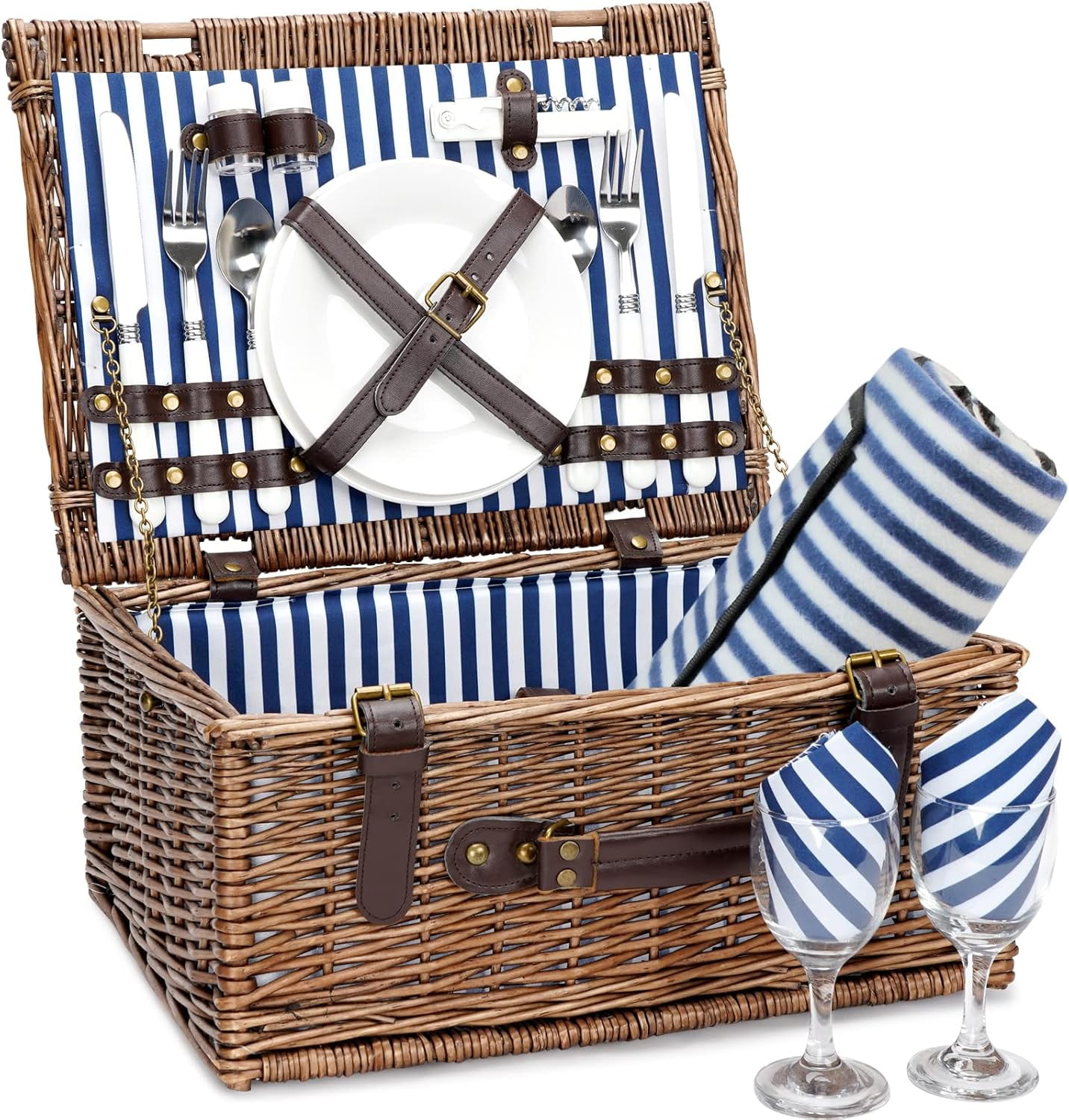 Picnic Basket for 2 with Waterproof Picnic Blanket, Picnic Set for 2 ...
