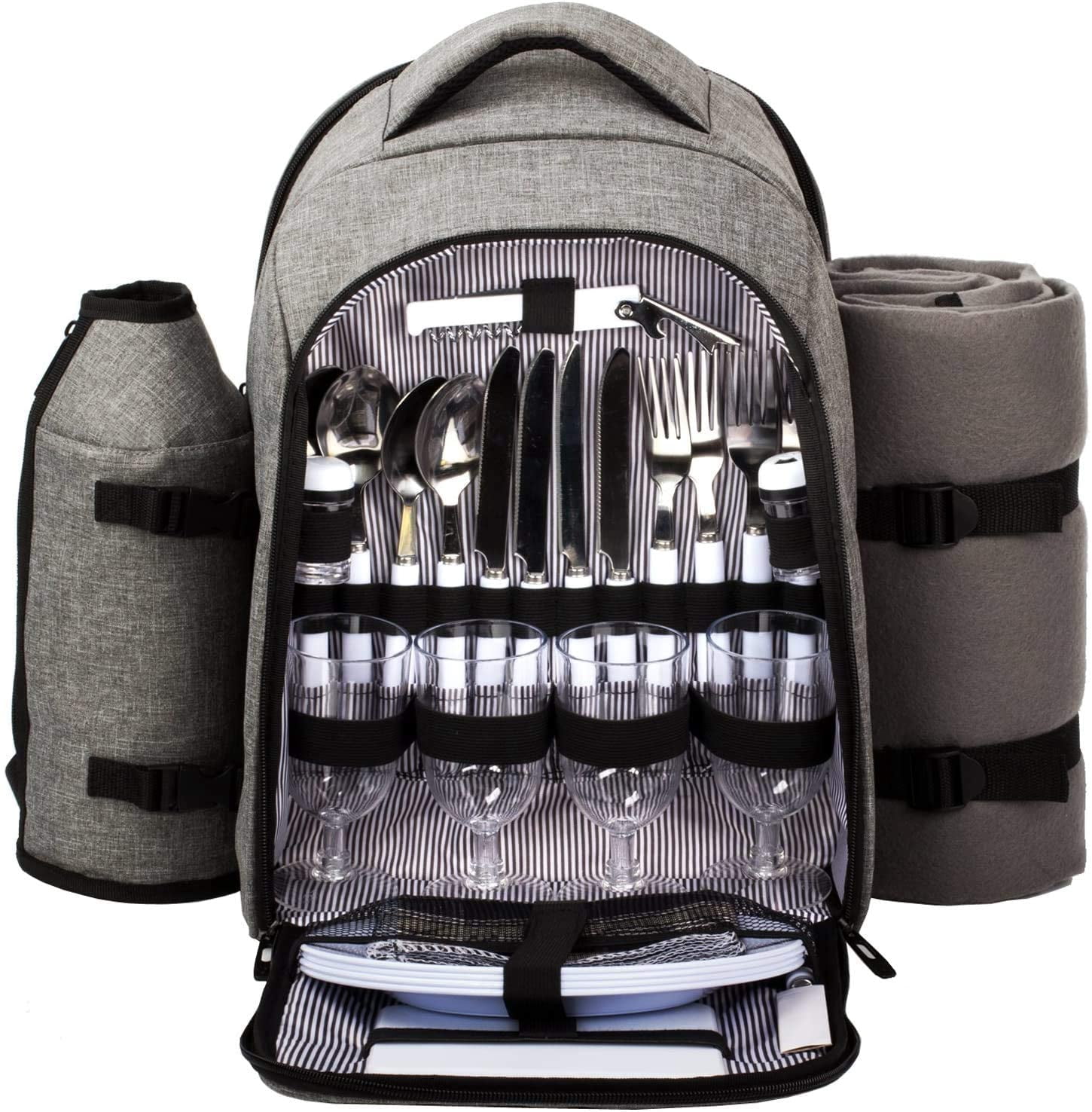 Picnic Basket Backpack for 2 Person with 2 Insulated Cooler Compartment ...