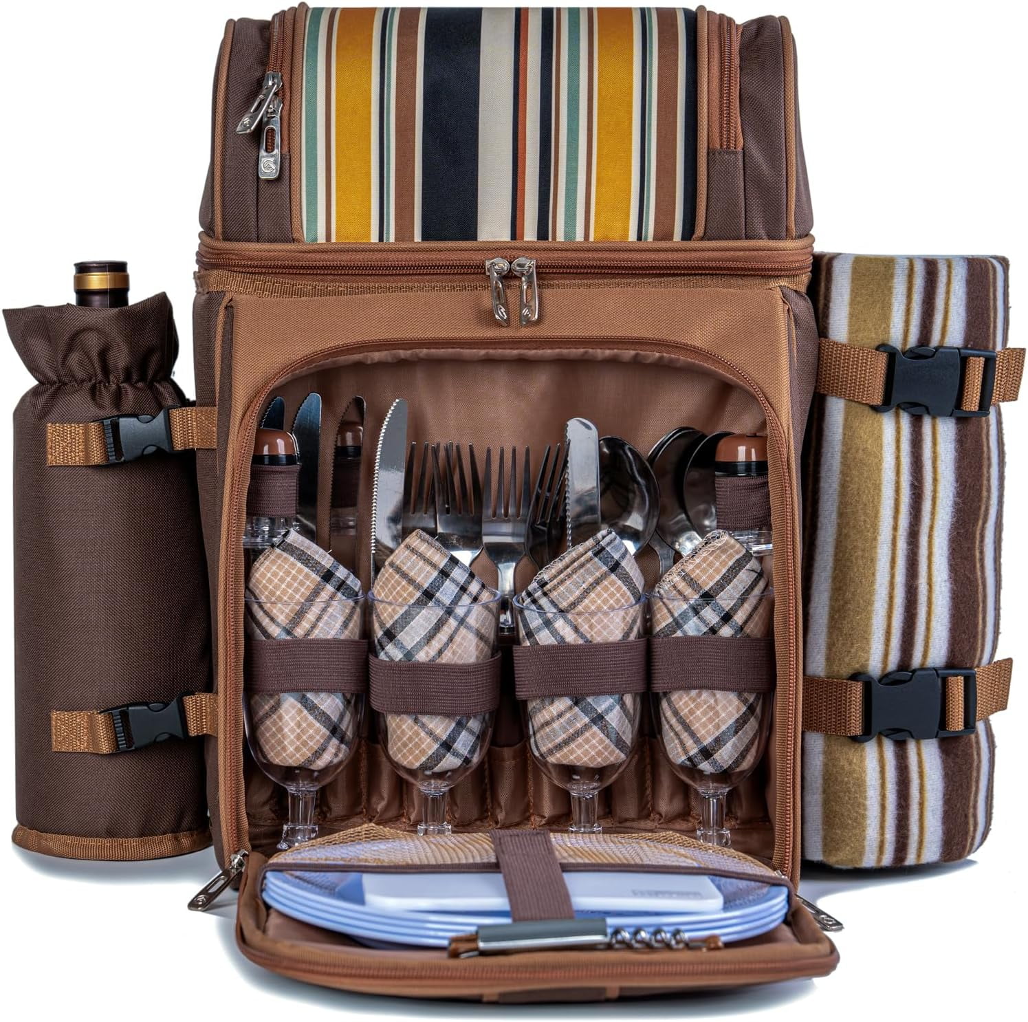 Picnic Basket Backpack Cooler for 4 Person with 2 Insulated Cooler Bag ...