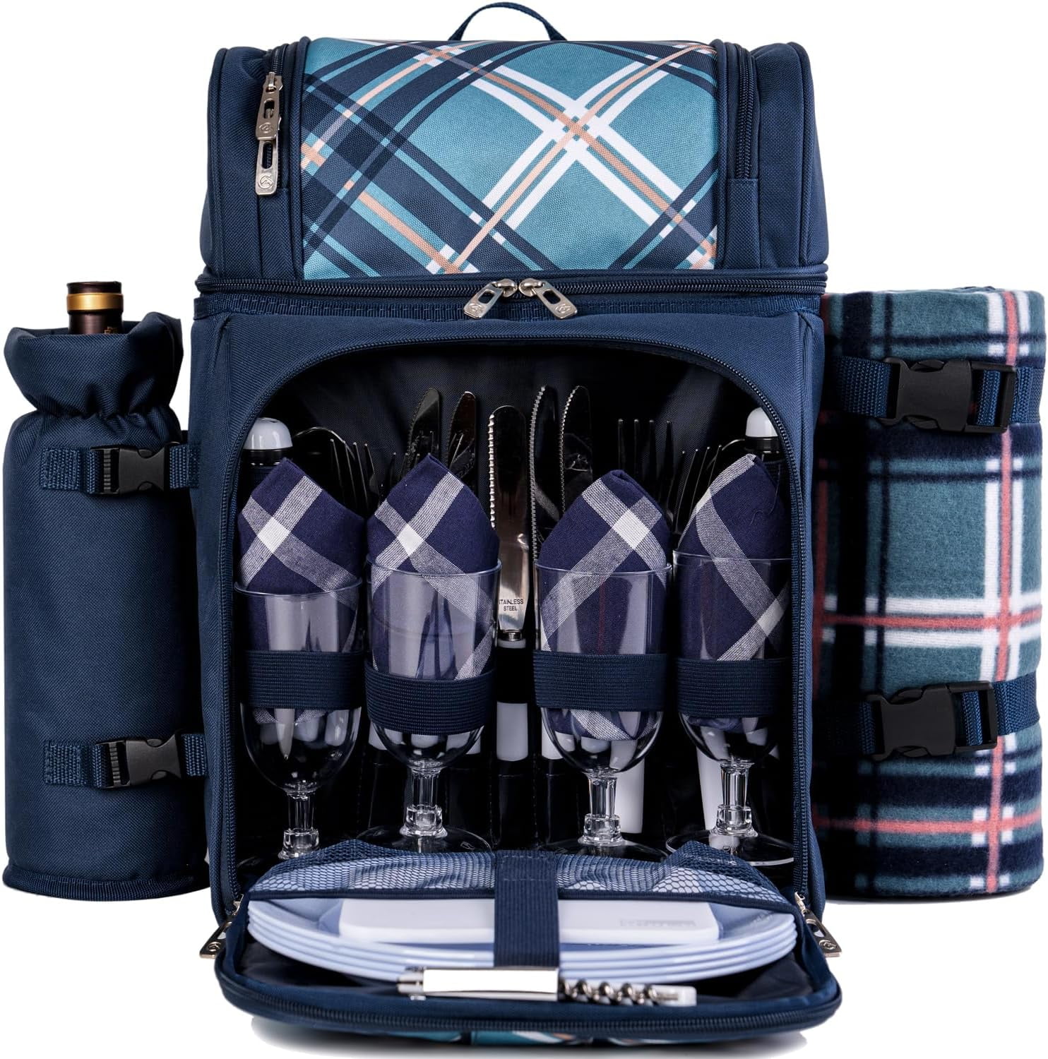 Picnic Basket Backpack Cooler for 4 Person with 2 Insulated Cooler ...