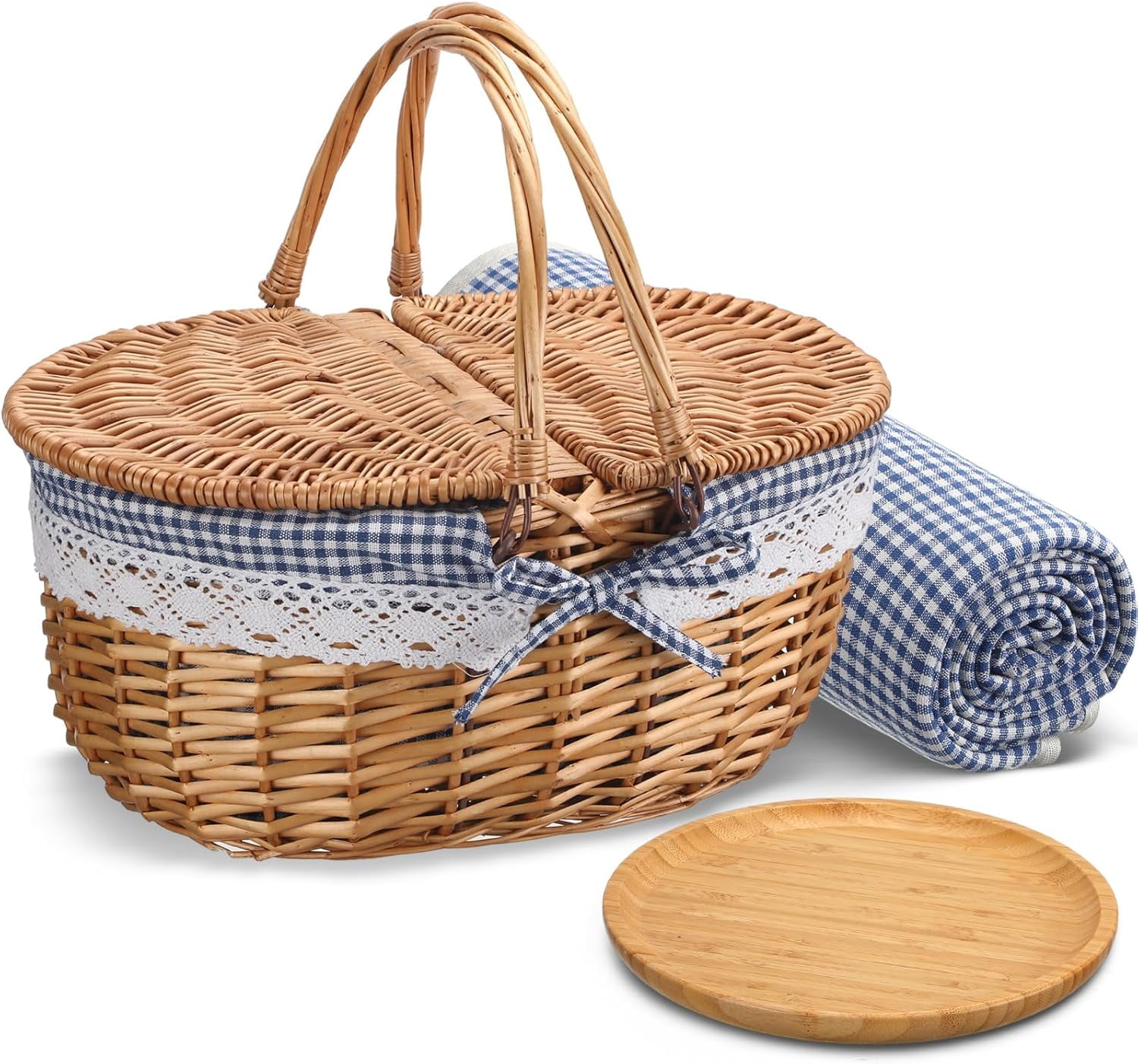 Picnic Basket with Blankets and Bamboo Plates Picnic Supplies Set ...