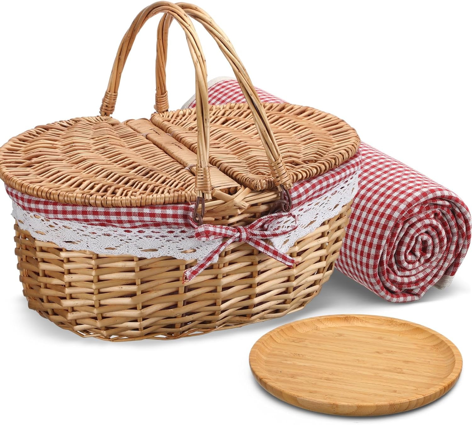 Picnic Basket with Blankets and Bamboo Plates Picnic Supplies Set ...