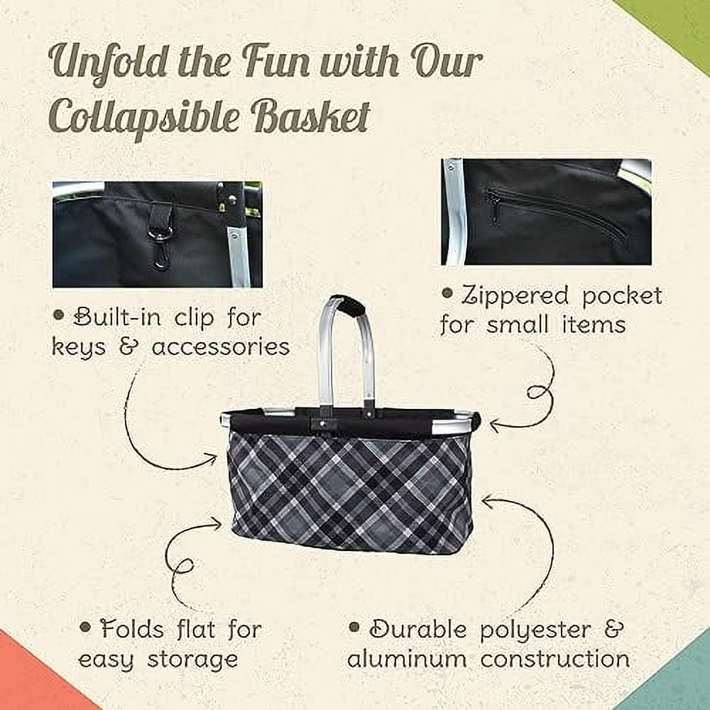 Picnic Basket for Camping - Collapsable Picnic Basket for Picnics, Grocery, & Festivals - Sturdy ...