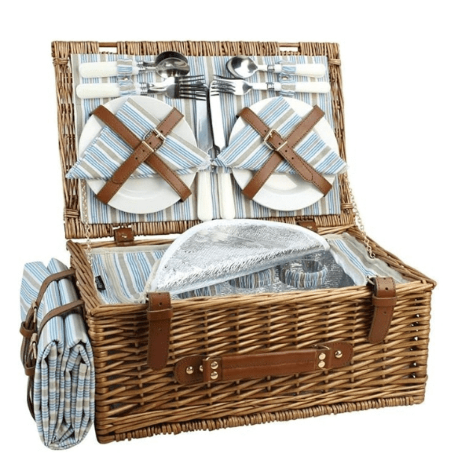 Picnic Basket Set for 4 Persons | Large Willow Hamper with Large ...