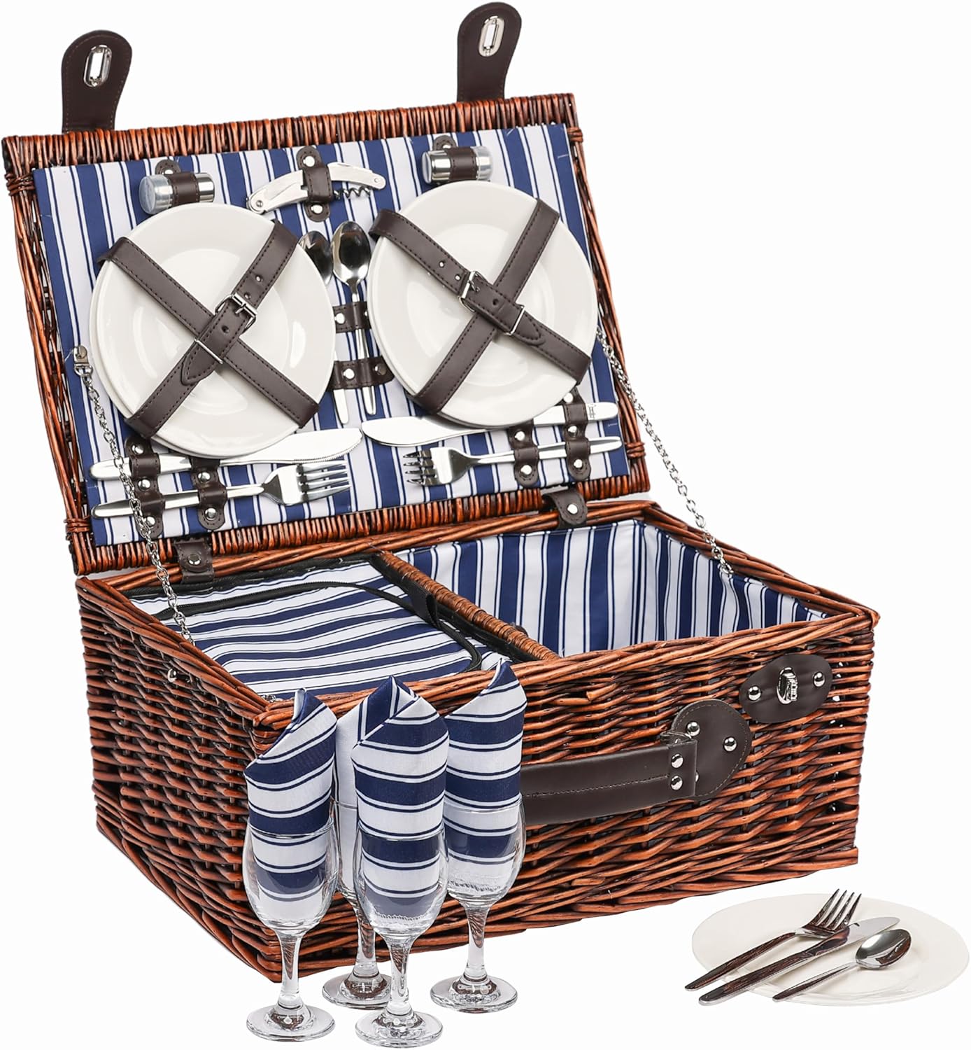 Picnic Basket Set Compact & Easy to Carry with Strong Leather Handle ...