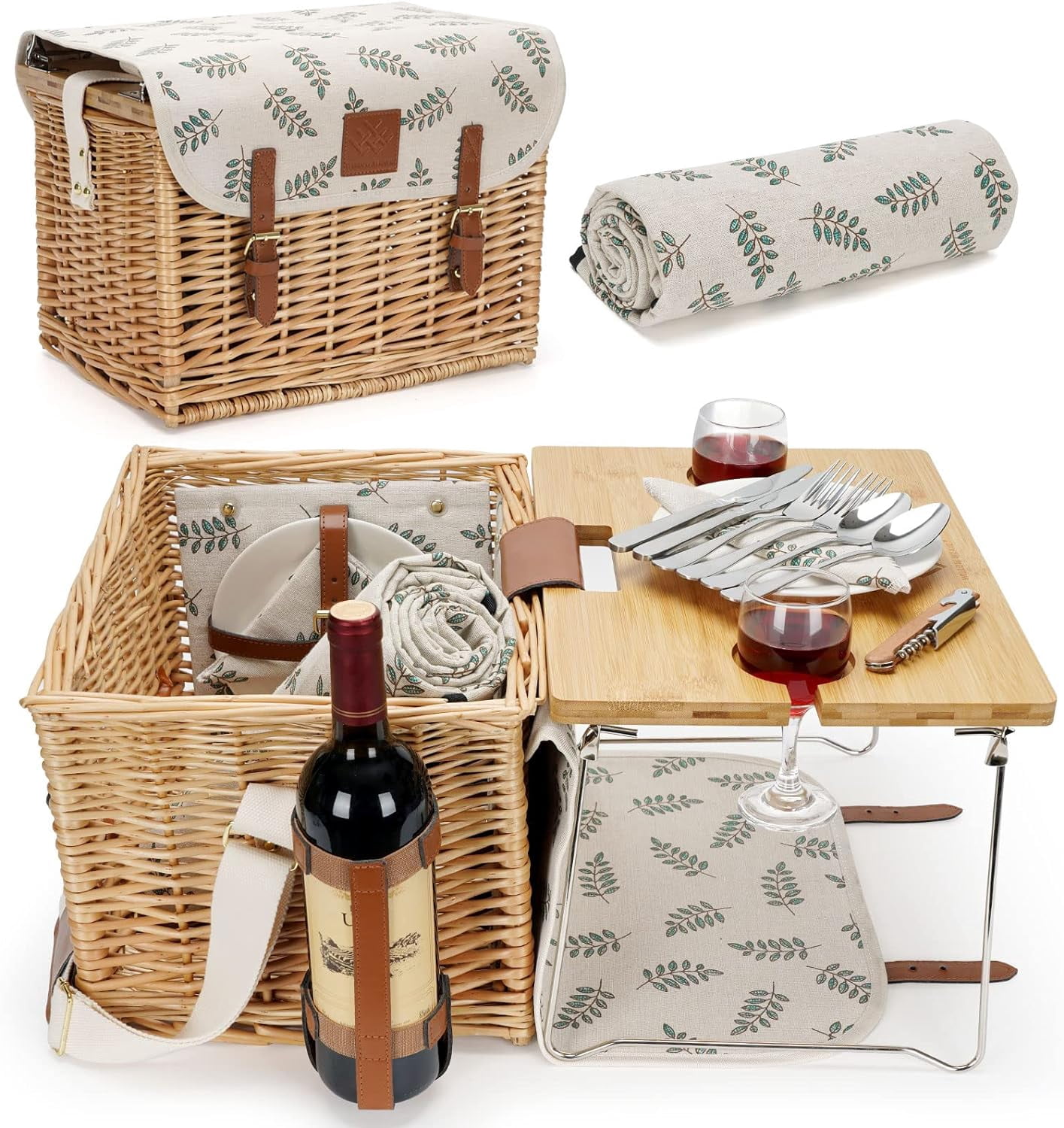 Picnic Basket with Table, Picnic Basket Set for 2, Willow Hamper with ...