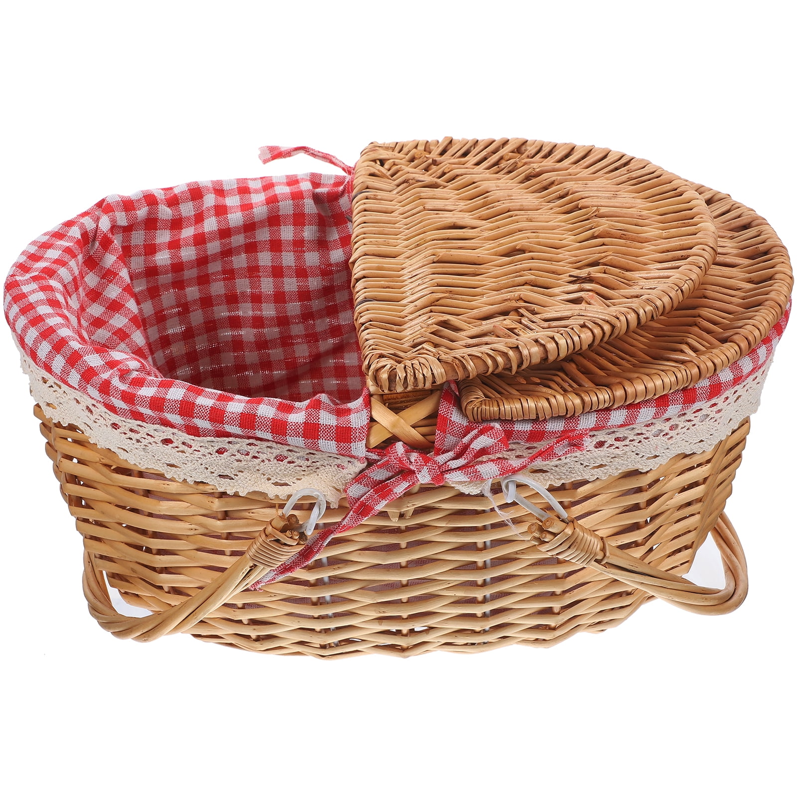 Picnic Basket with Handles and Lid 1 Set Wicker Woven Rustic Storage ...