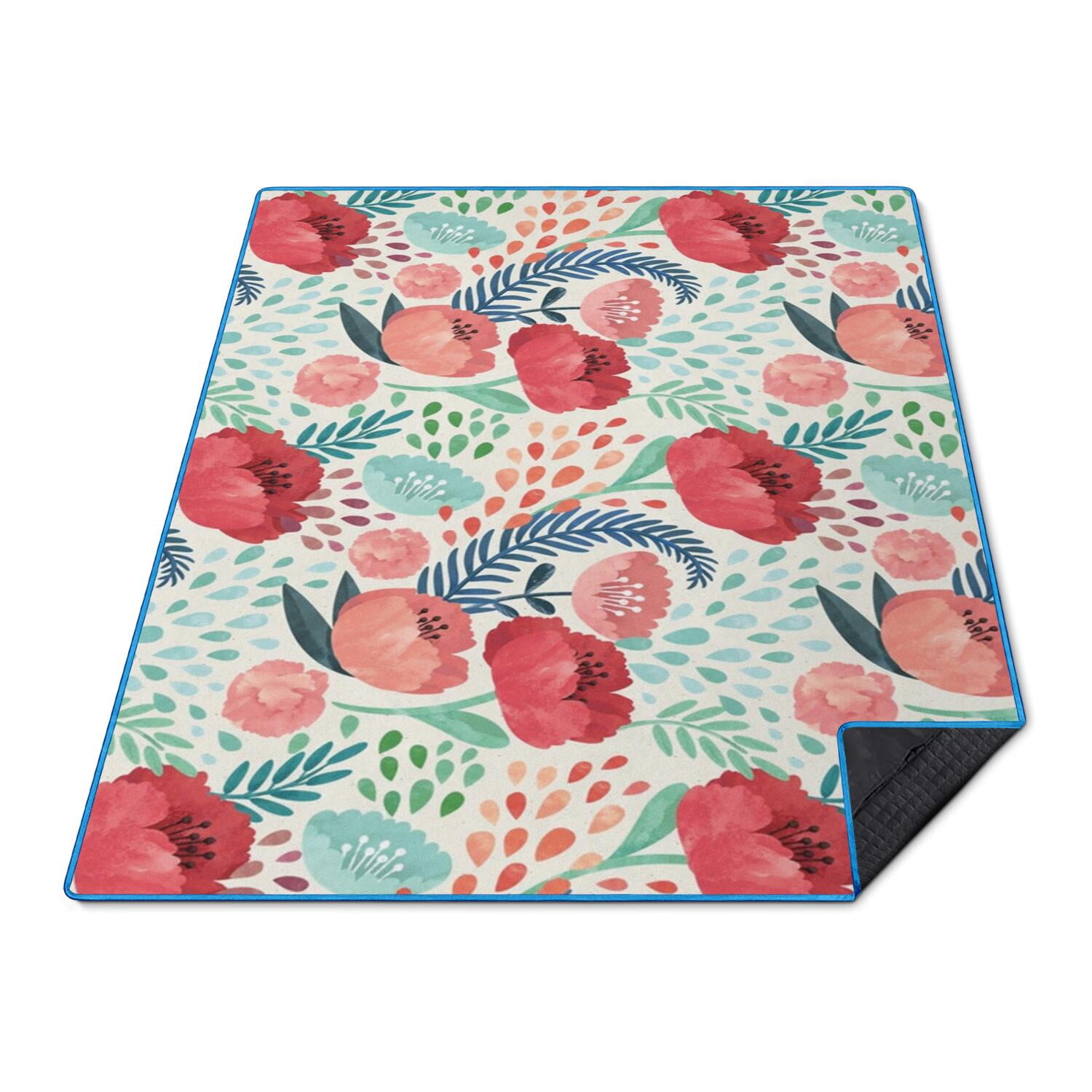 Picnic Blanket Waterproof 80"x60" Large Outdoor Foldable Floral Rose ...