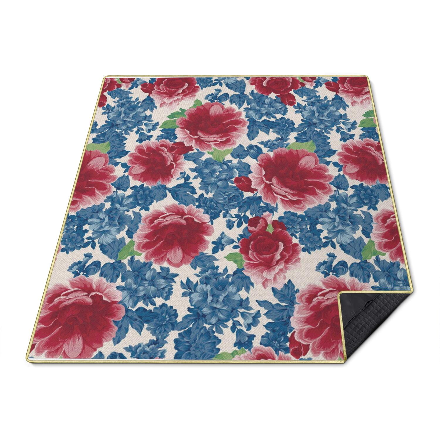 Picnic Blanket Waterproof 80"x60" Large Outdoor Foldable Pioneer Floral ...