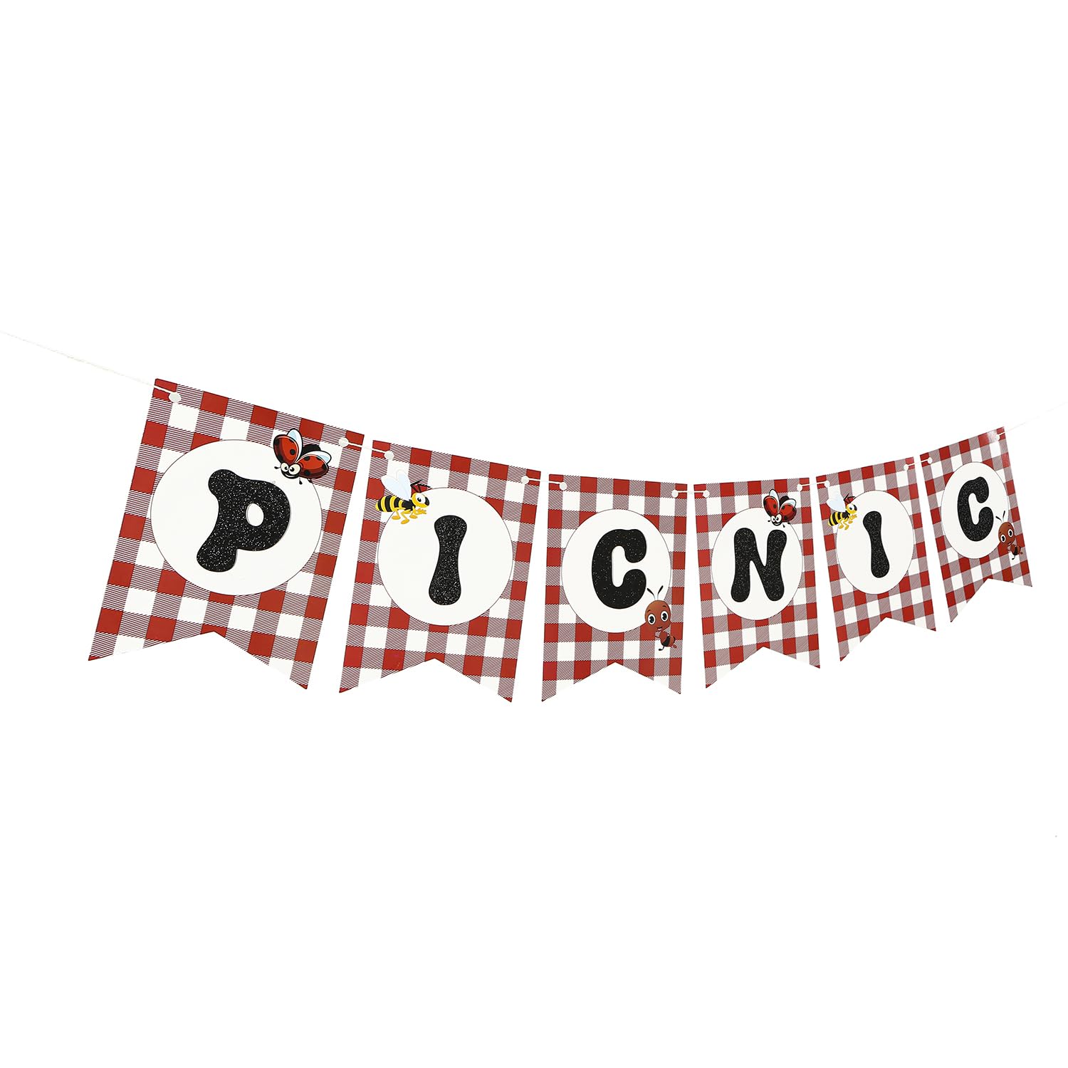 Picnic Letter Banner, CORNET red and white Gingham Swallowtail teacher ...
