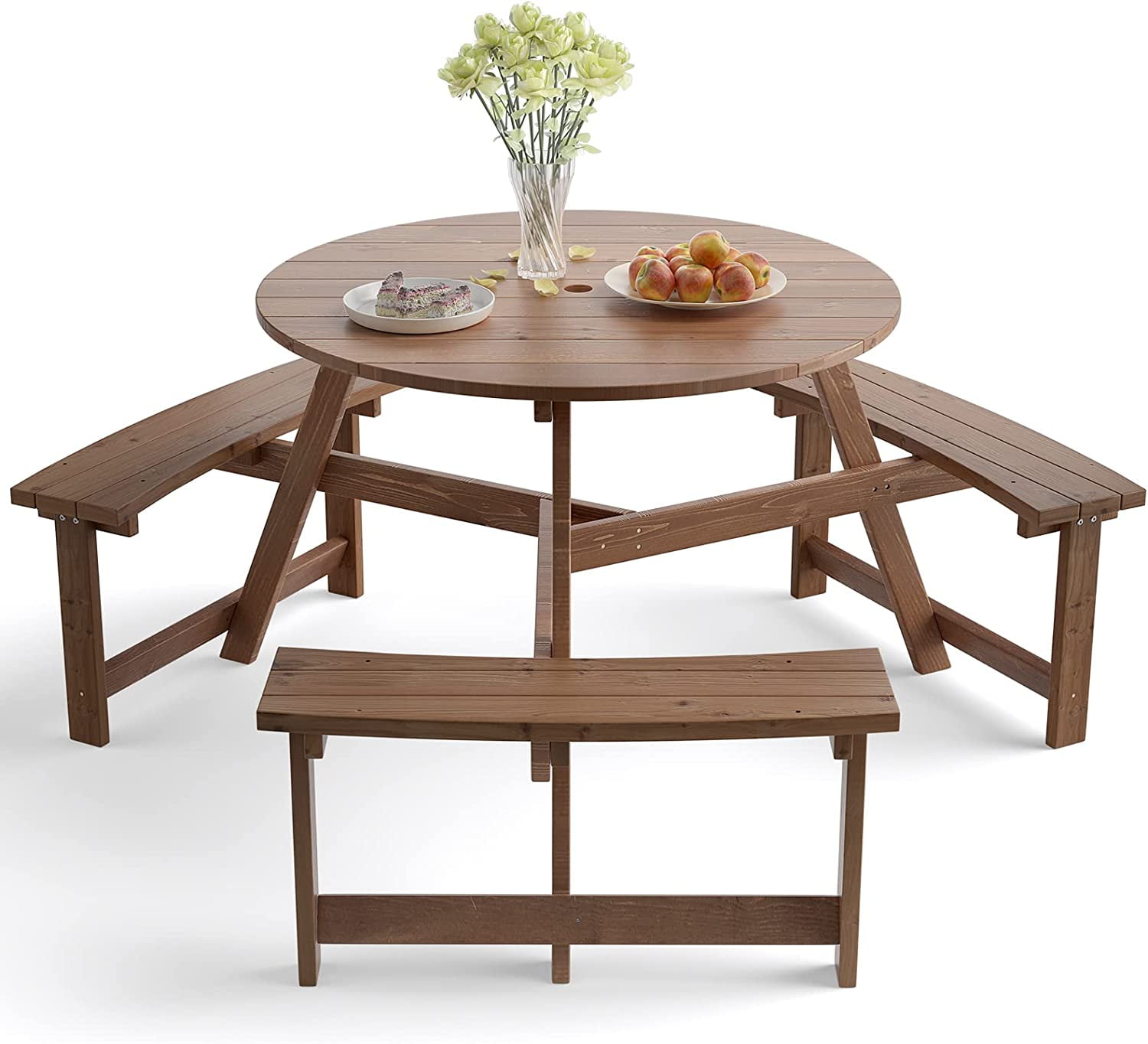 Picnic Table, 6 People 1720lbs Wooden Picnic Table Bench Set with ...
