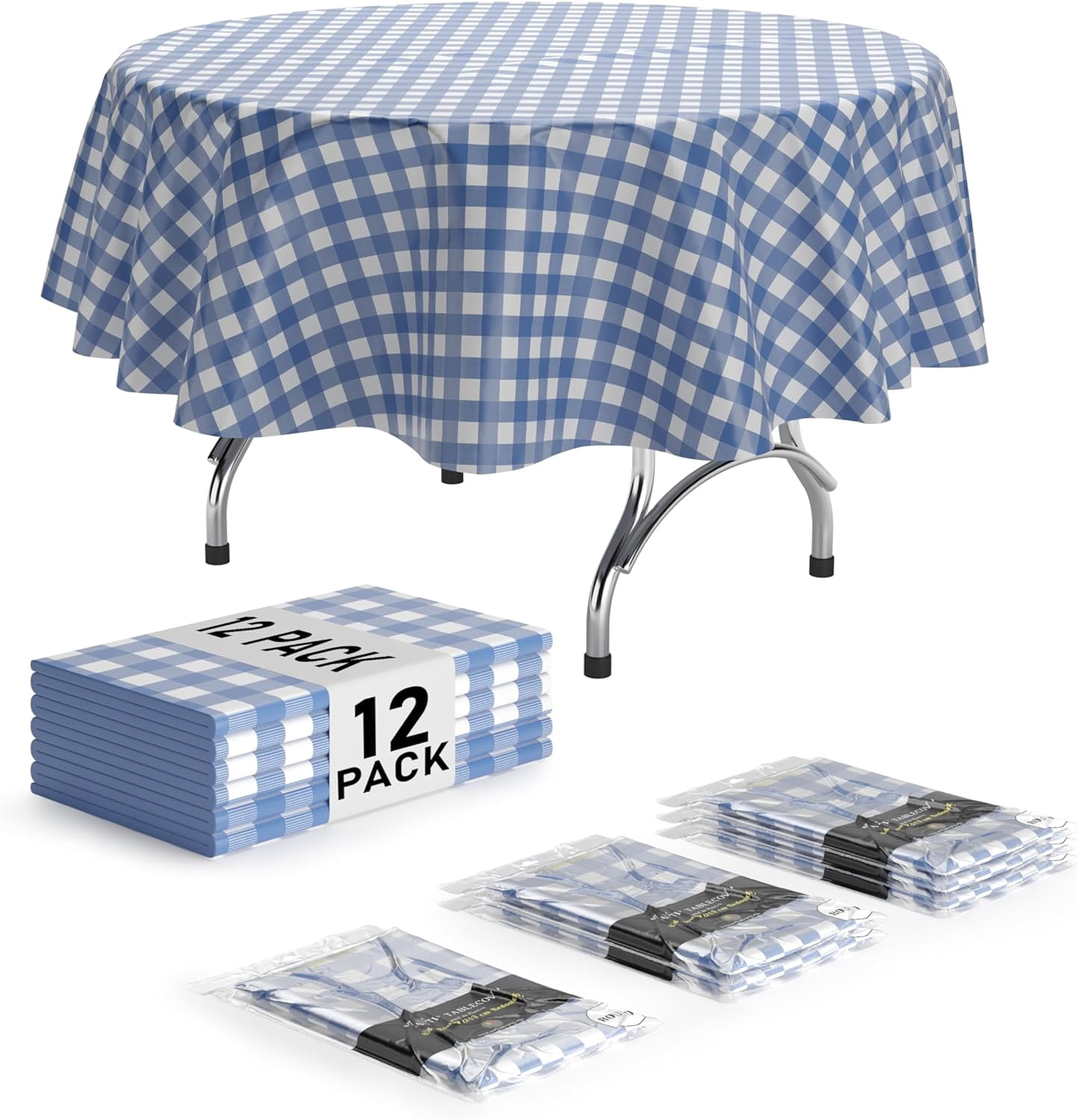 Picnic Table Cover - 12 Pack Premium Round Plastic Tablecloth - Dark ...