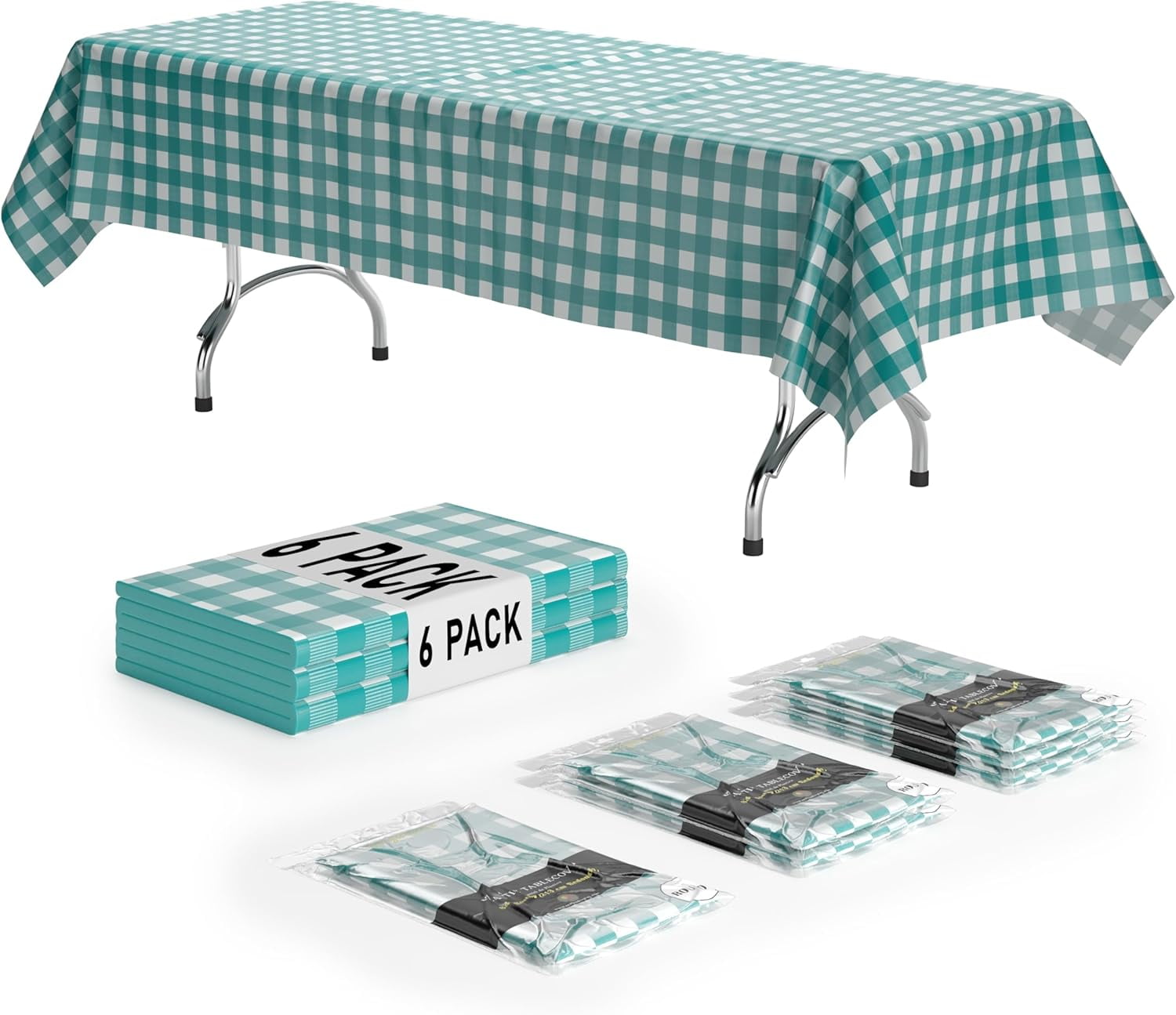 Picnic Table Cover - 6 Pack Premium Rectangle Plastic Tablecloth - Teal ...