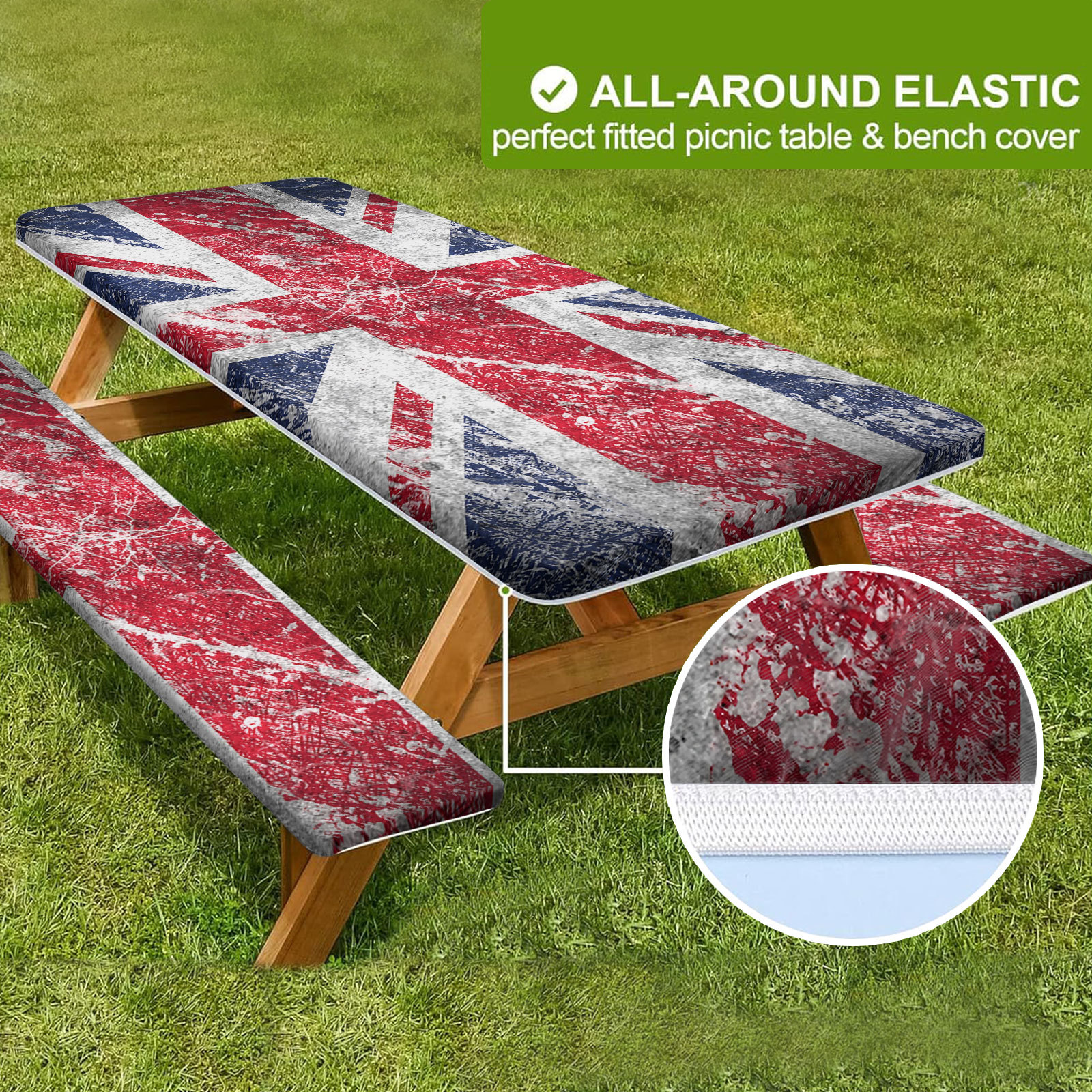 Picnic Table Cover with Bench Covers Elastic Edges, Farm Plaid Fitted ...
