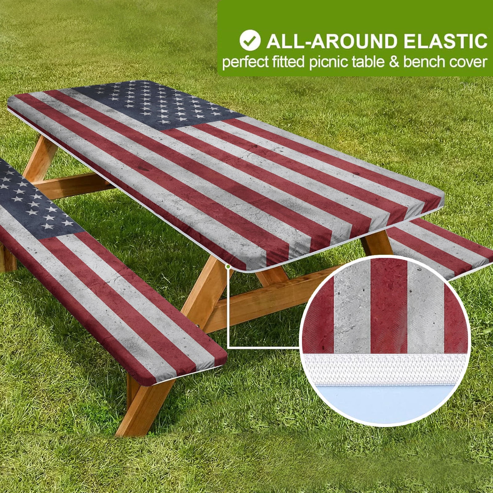 Picnic Table Cover with Bench Covers Elastic Edges, Farm Plaid Fitted ...