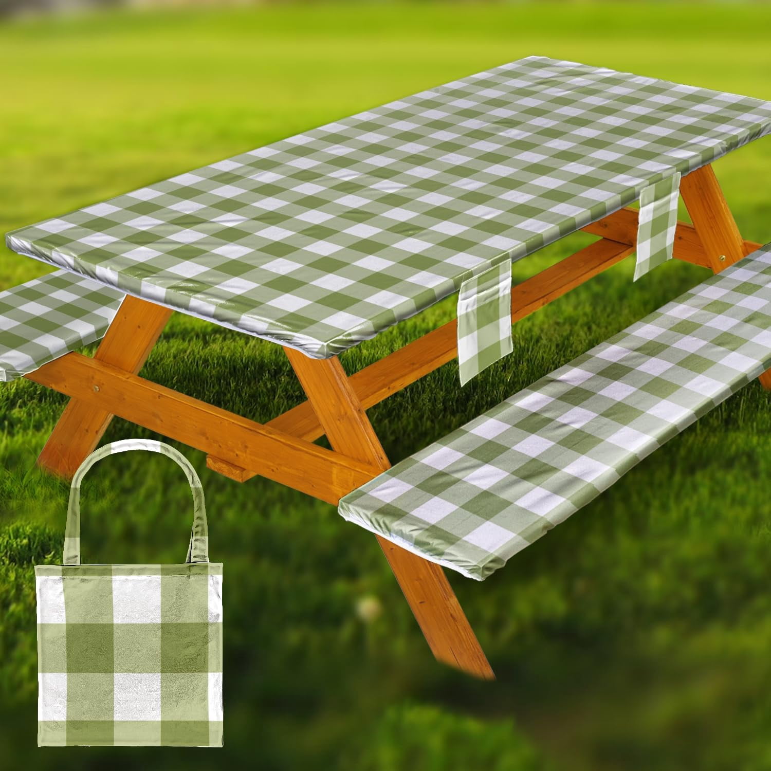 Picnic Table Cover with Bench Covers Vinyl Elastic Edges Fitted ...