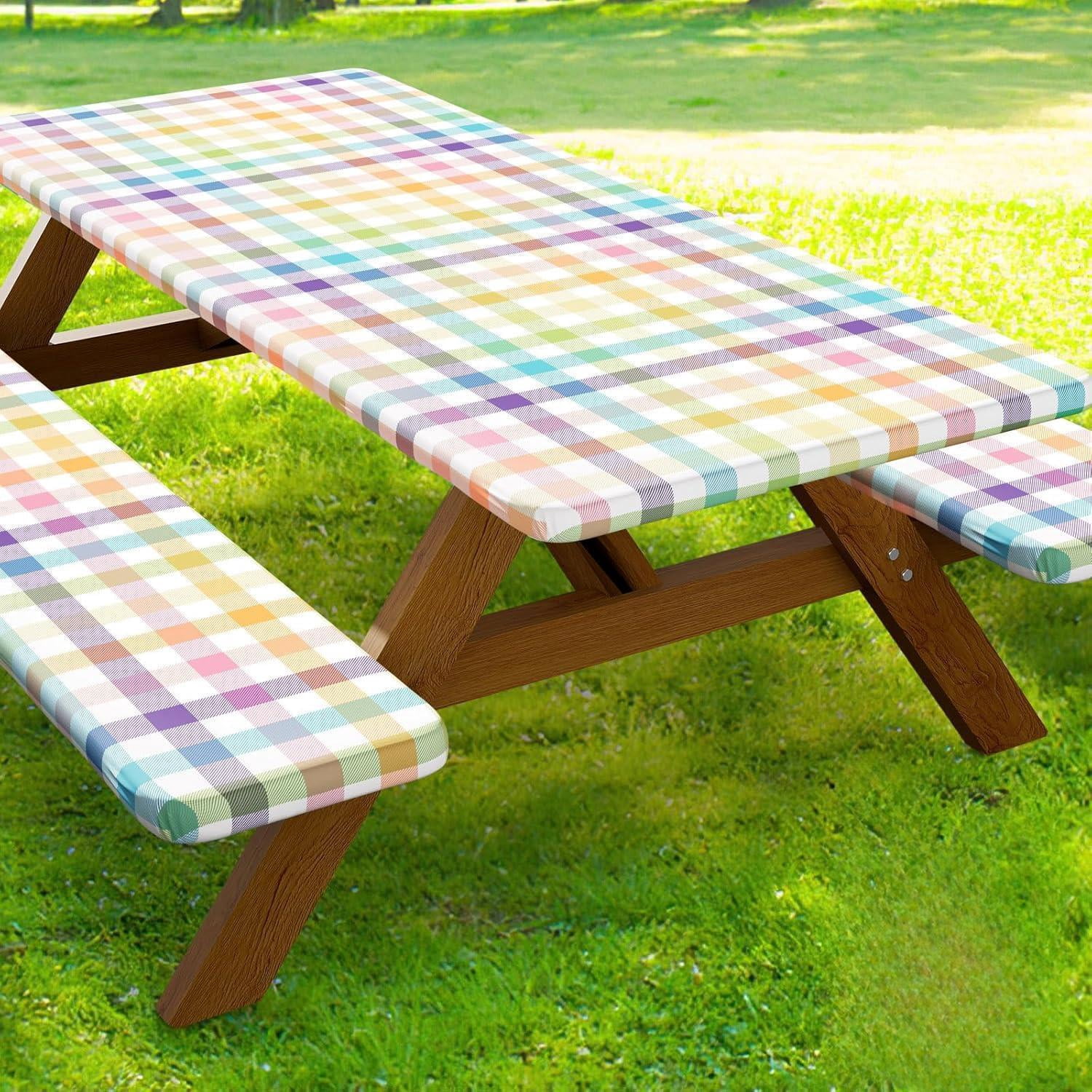 Picnic Table Cover with Bench Covers, Waterproof Elastic Fitted ...