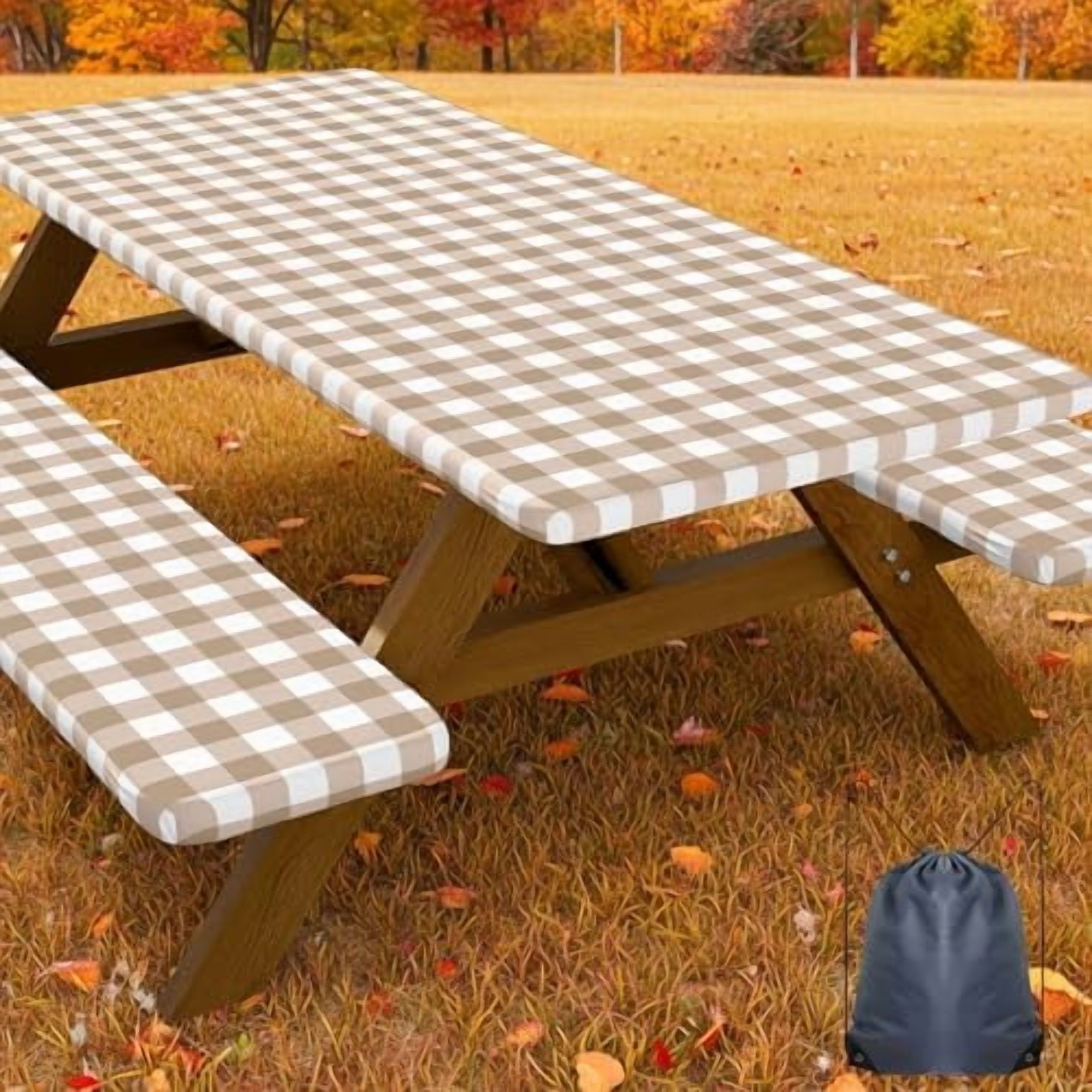 Picnic Table Cover with Bench Covers, Waterproof Elastic Fitted ...