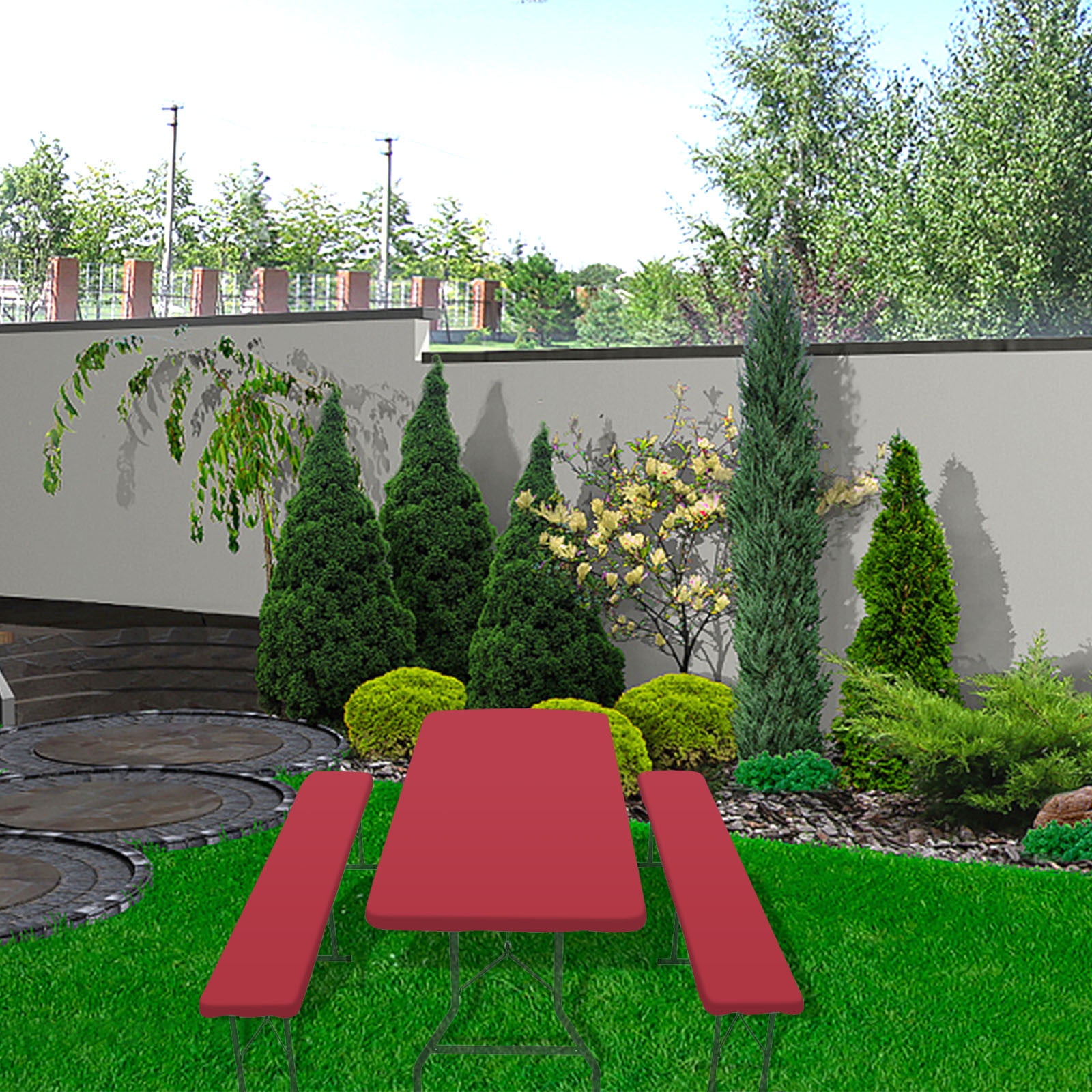 Picnic Table Cover Set | 3-Piece Fitted Tablecloth & Bench Seat Covers ...