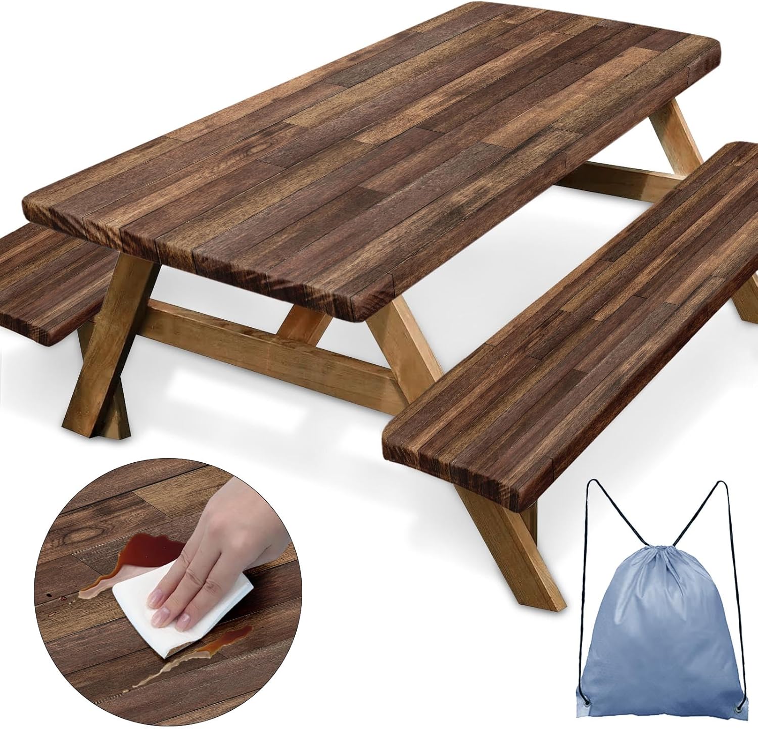 Picnic Table Cover Set With Bench Covers Elastic Edges Waterproof 72 ...