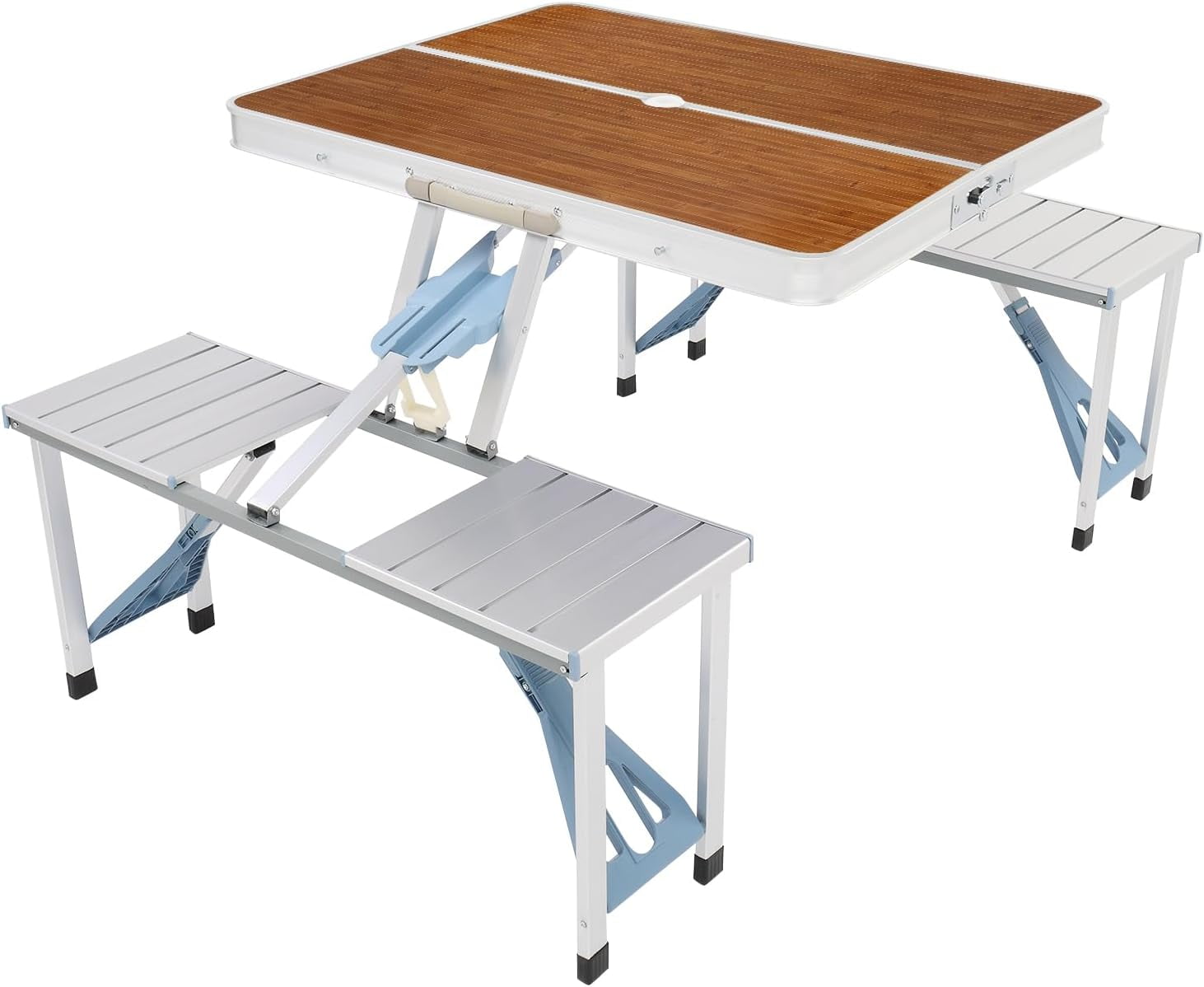 Picnic Table,Folding Picnic Table with Umbrella Hole, Aluminum Suitcase ...