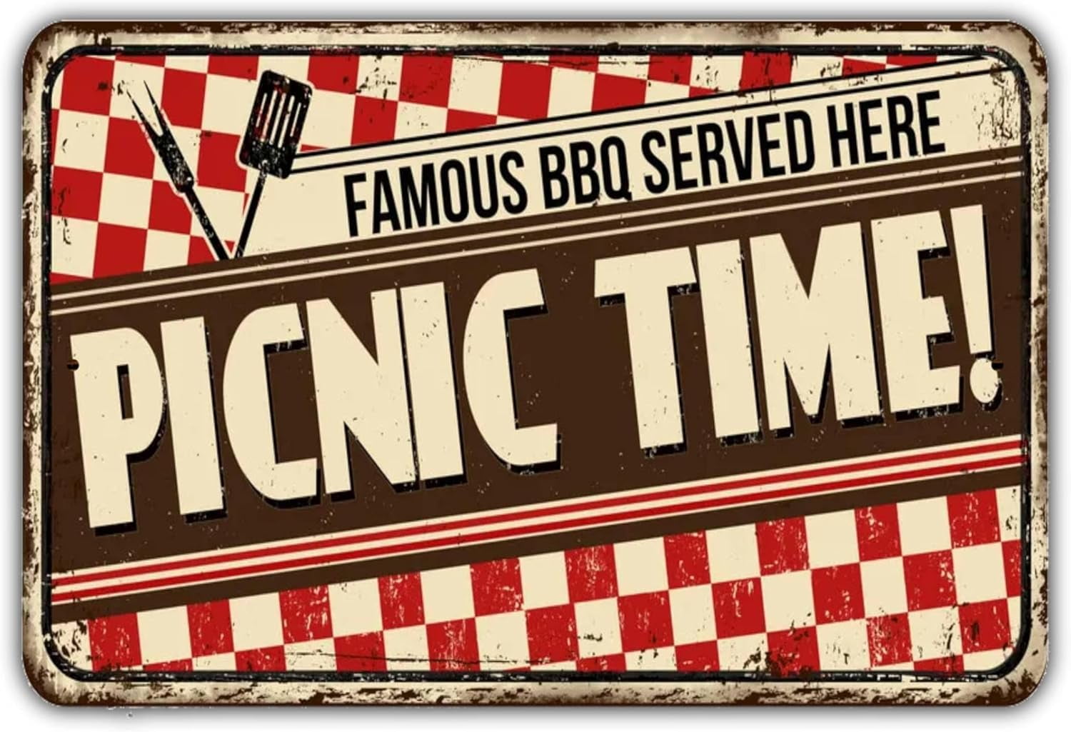 Picnic Time Sign Vintage Retro Rustic Patio Home Decor T Metal Print