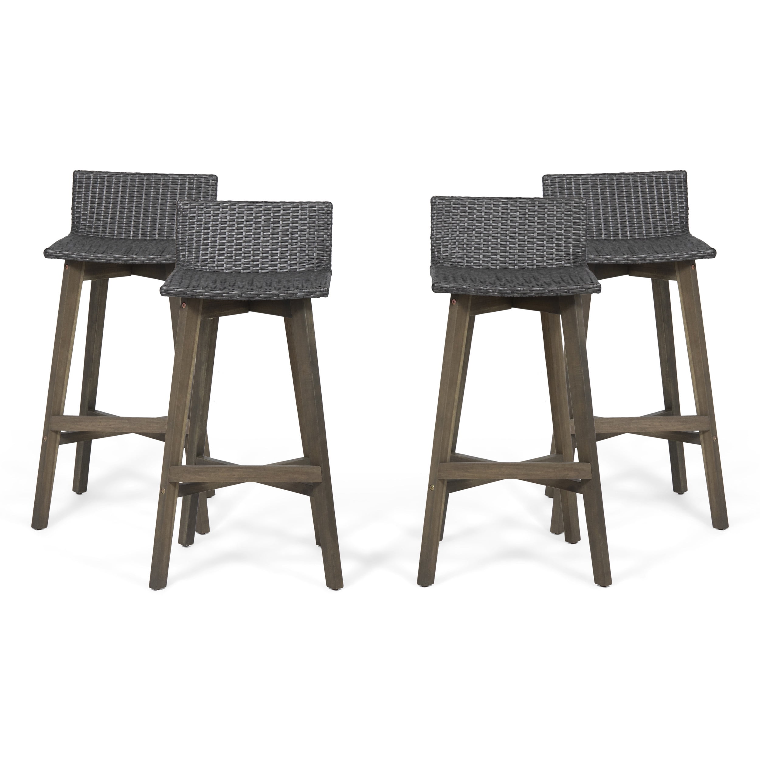 Pico Brea Patio Outdoor Rattan Barstools with Acacia Wood Frame, Set of ...