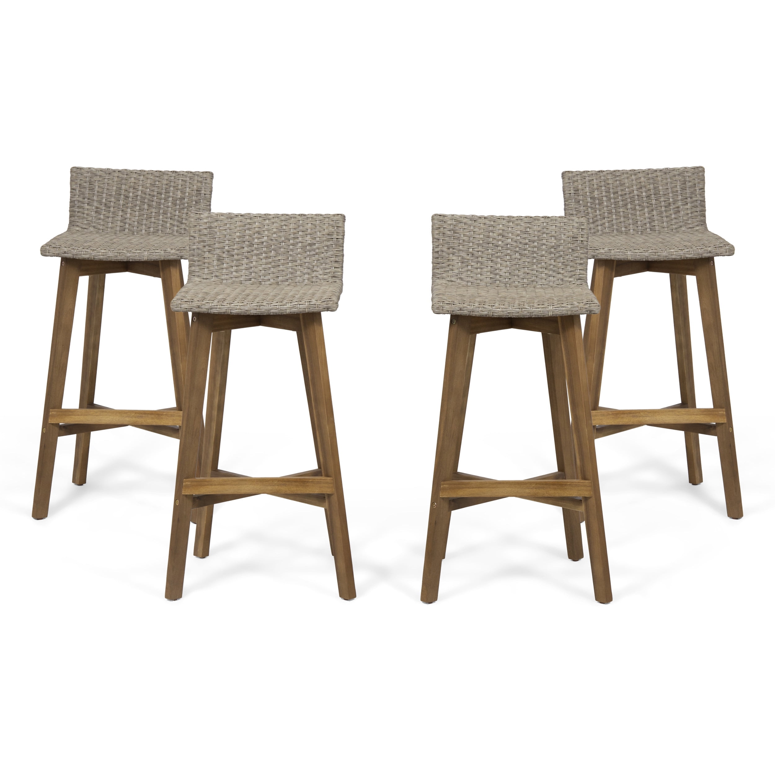 Pico Brea Outdoor Patio High Barstools, Set of 4, Wood & Wicker, Light ...