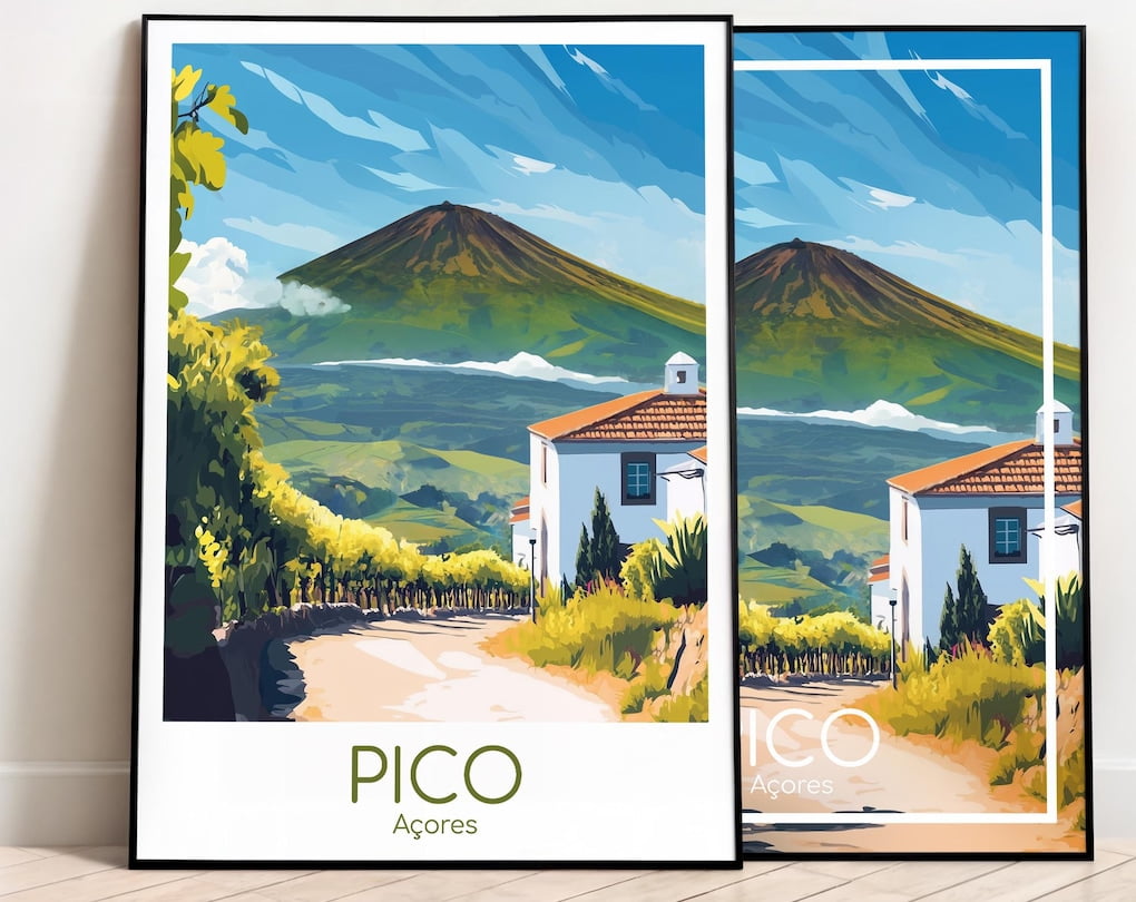 Pico Travel Poster Azores Pico Poster Wall Art Portugal Azores Vintage Poster Pico Travel Poster ...
