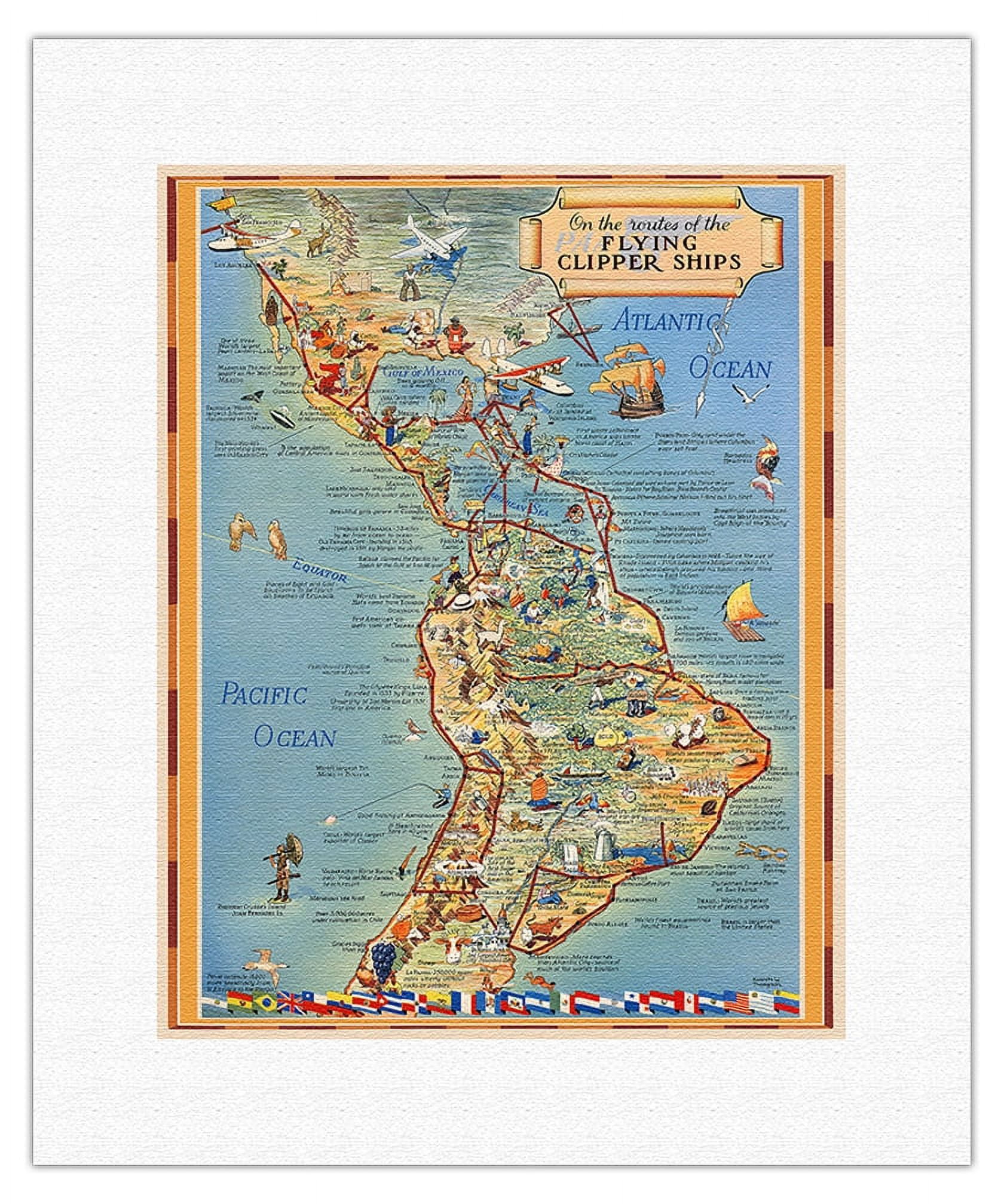 Pictorial Map North & South America - Flying Clipper - Pan American ...
