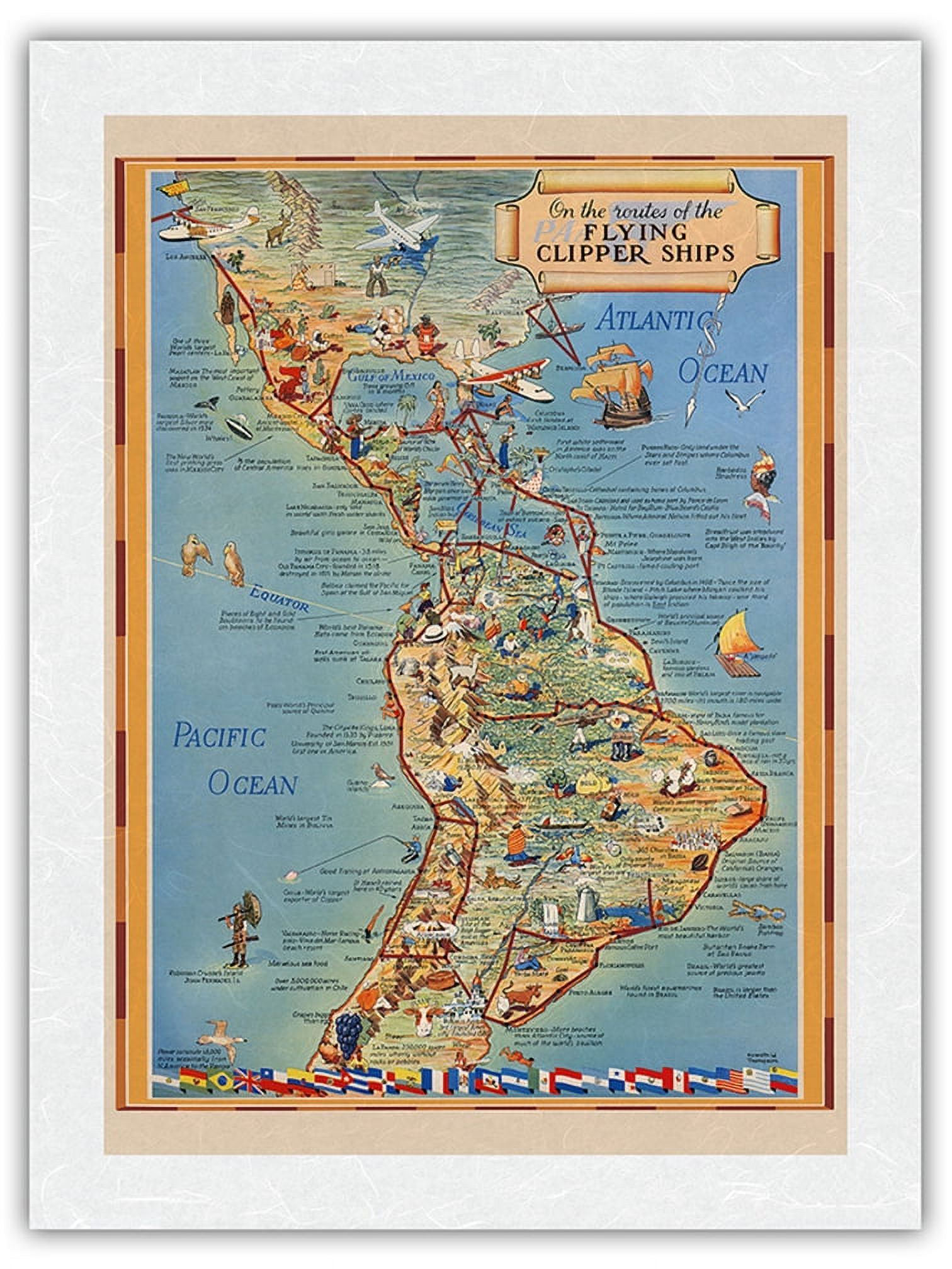 Pictorial Map North & South America - Flying Clipper - Pan American ...