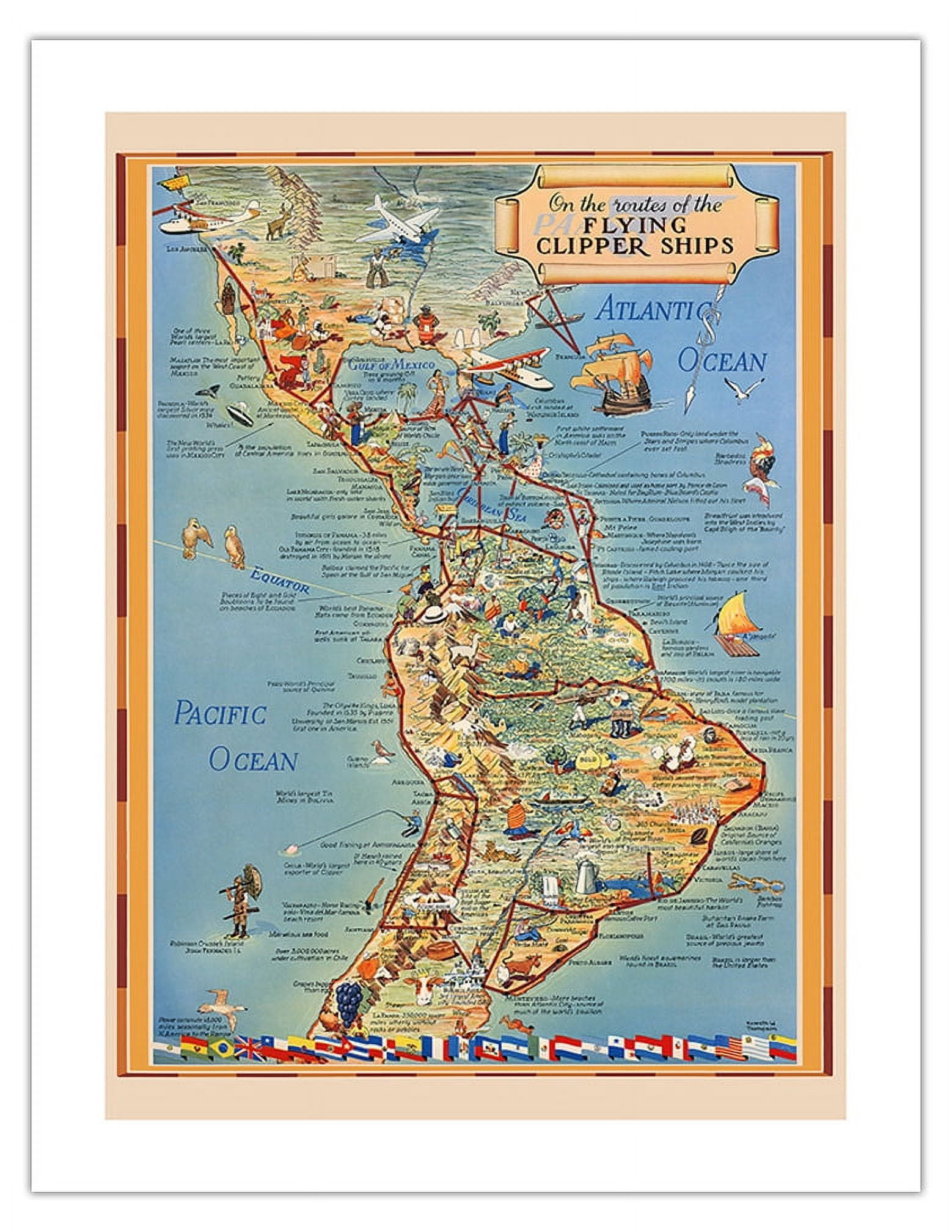 Pictorial Map North & South America - Flying Clipper - Pan American ...