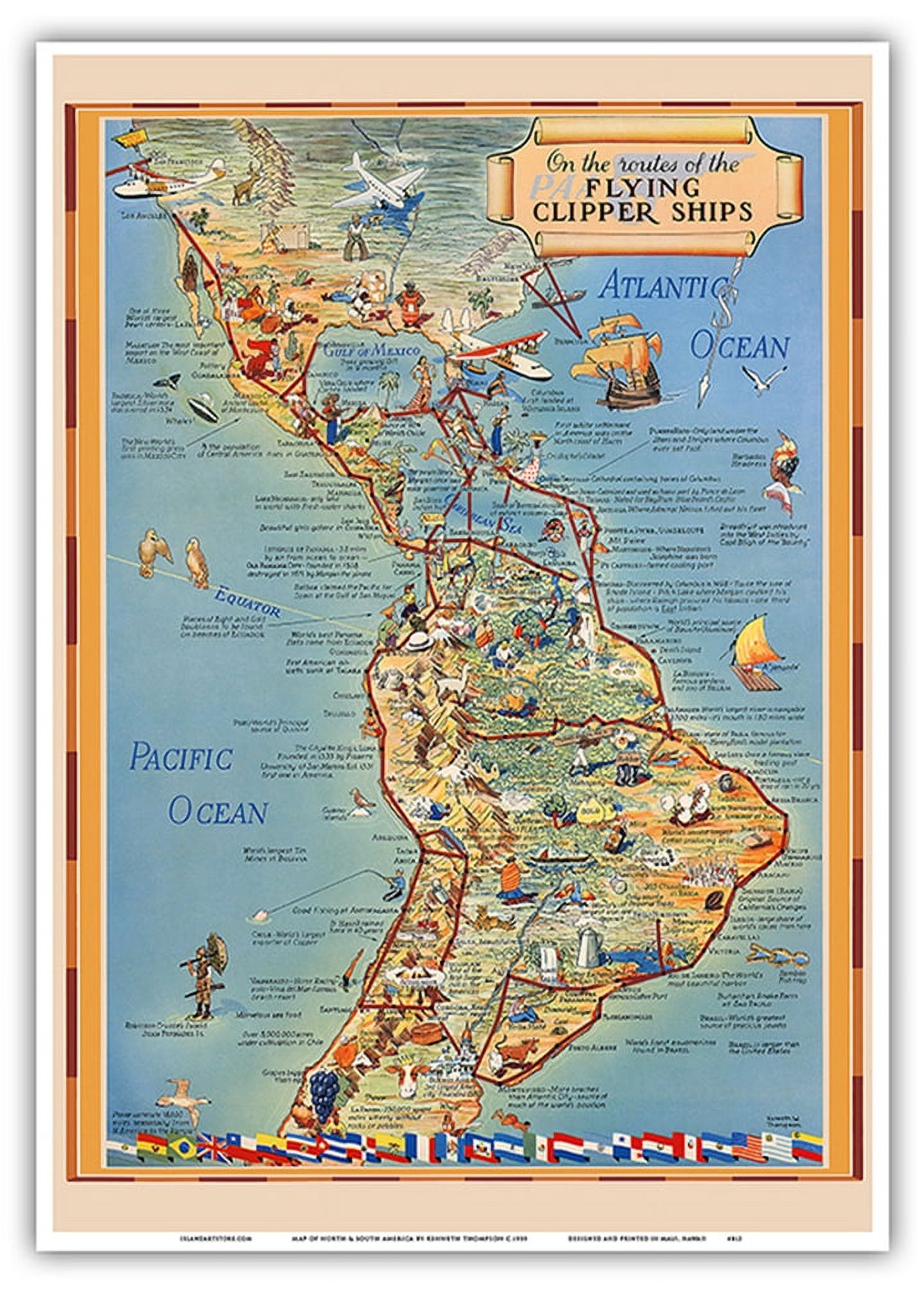 Pictorial Map North & South America - Flying Clipper - Pan American ...