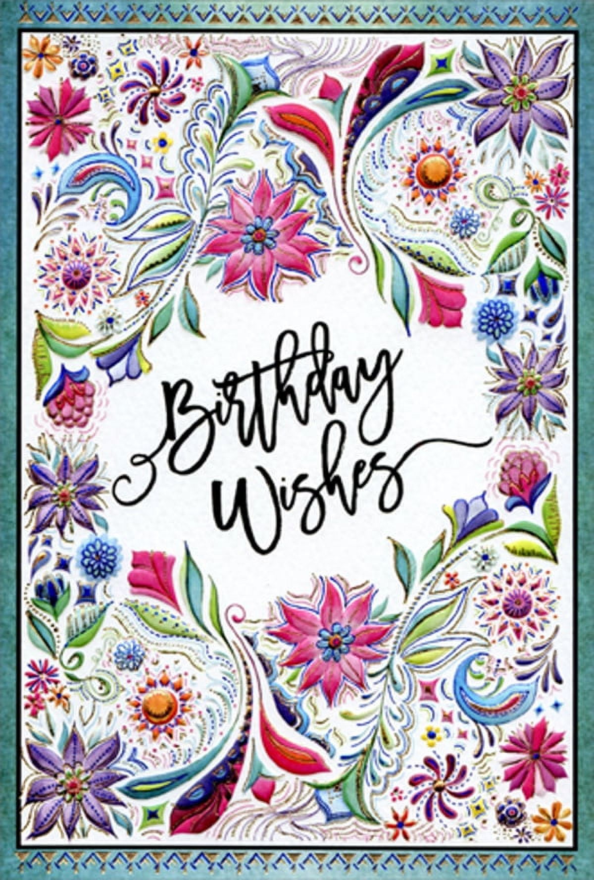 Pictura, Birthday Wishes Floral Card, Teal Frame, Feminine for Her ...